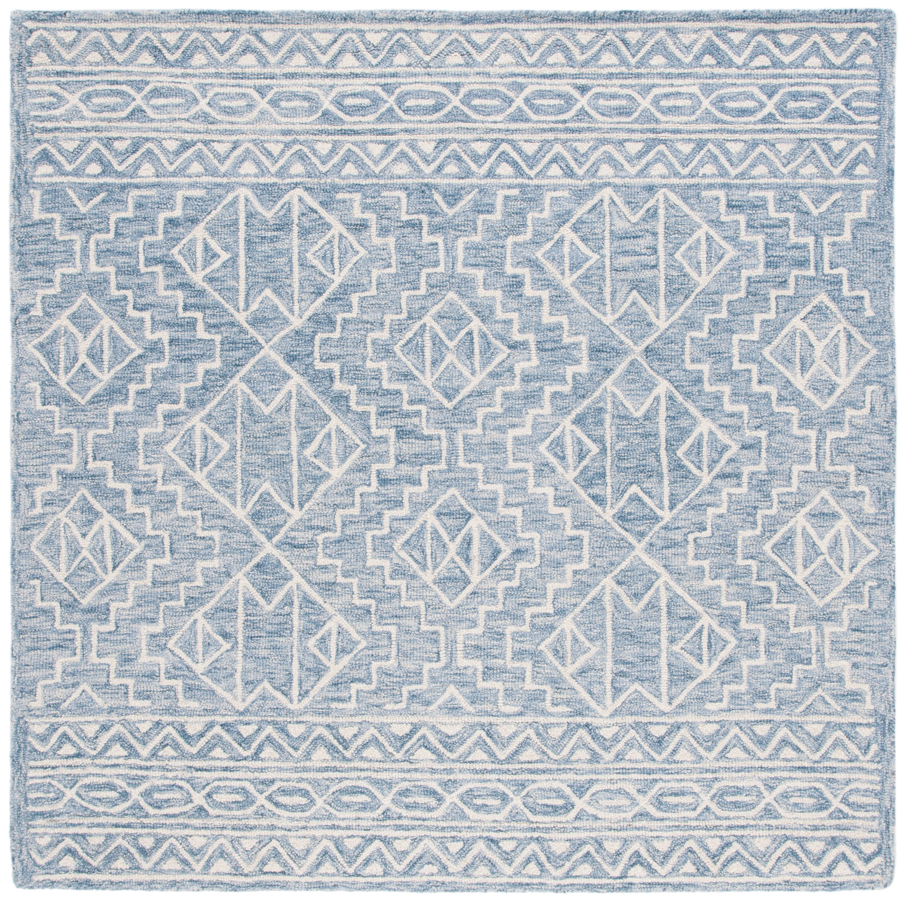 SAFAVIEH Metro Edden Medallion Area Rug, Blue/Ivory, 6' x 6' Square ...