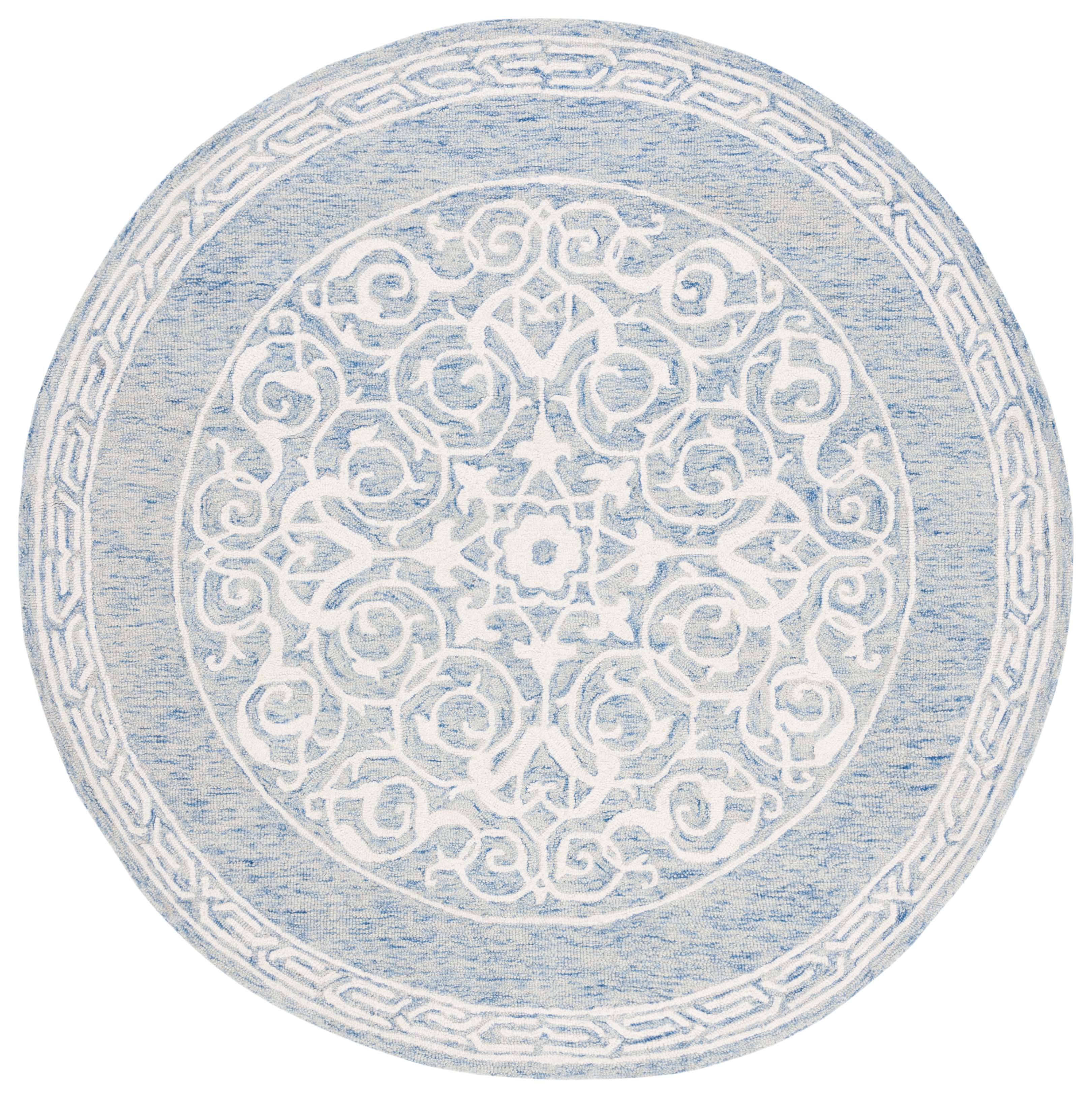 SAFAVIEH Metro Lavern Medallion Area Rug, Blue/Ivory, 6' x 6' Round ...