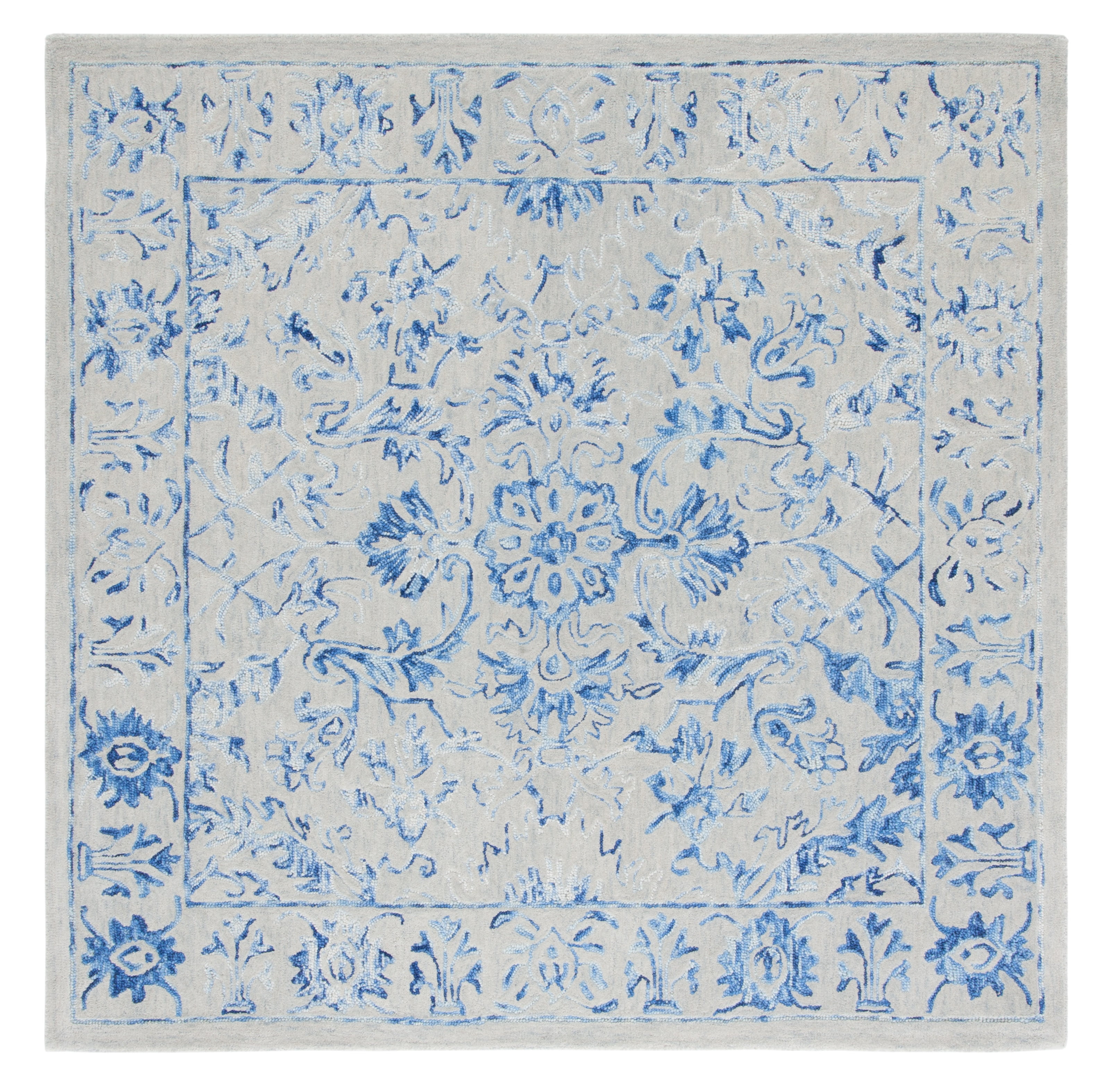 SAFAVIEH Metro Rhoda Floral Area Rug, Blue/Beige, 6' x 6' Square ...