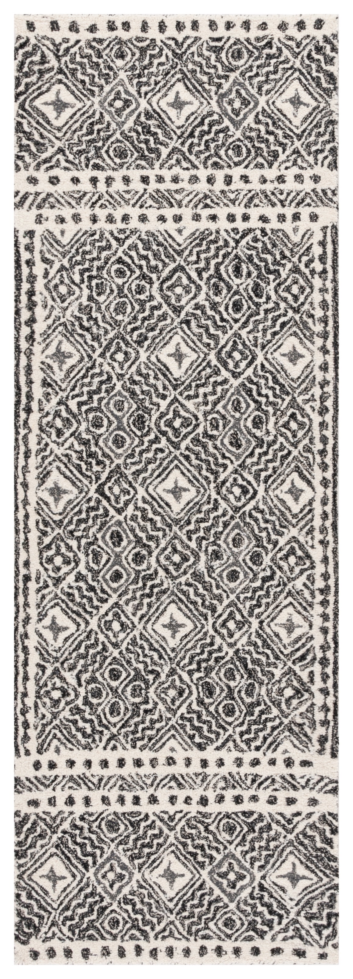 SAFAVIEH Micro-Loop Aditya Geometric Runner Rug, Black/Ivory, 2'3" x 9 ...