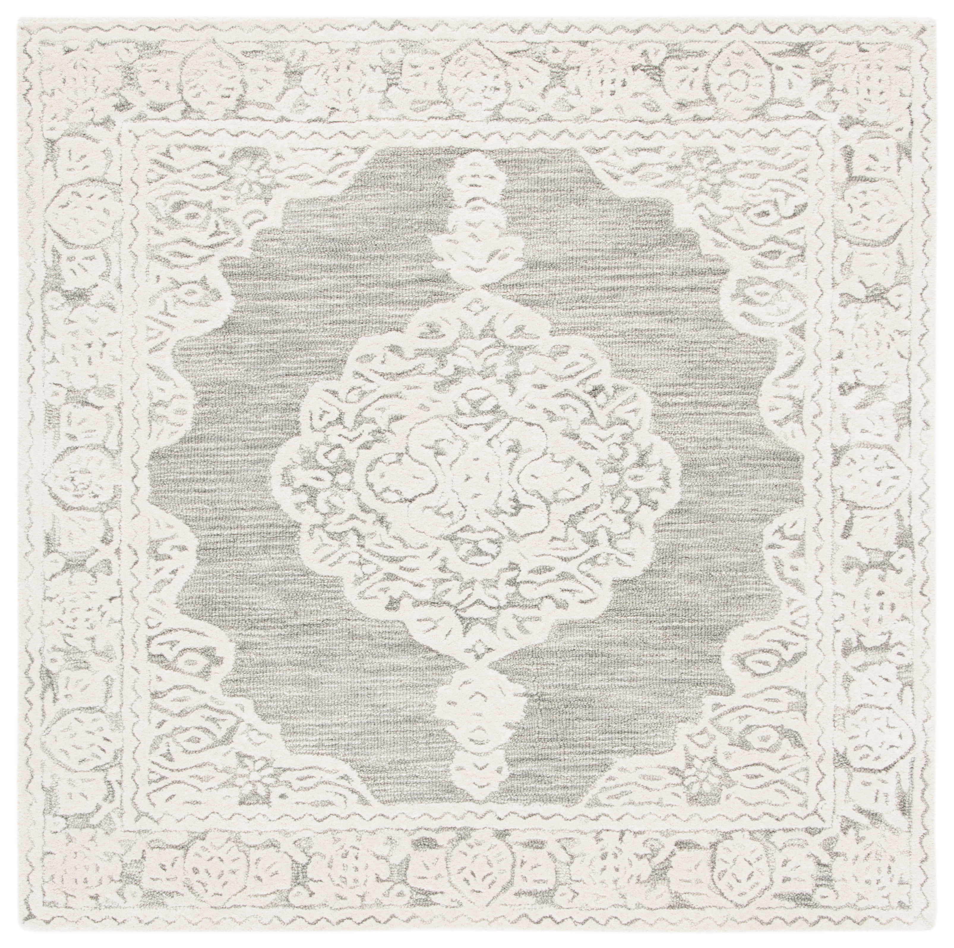 SAFAVIEH Micro-Loop Antonio Medallion Area Rug, Grey/Ivory, 5' x 5 ...