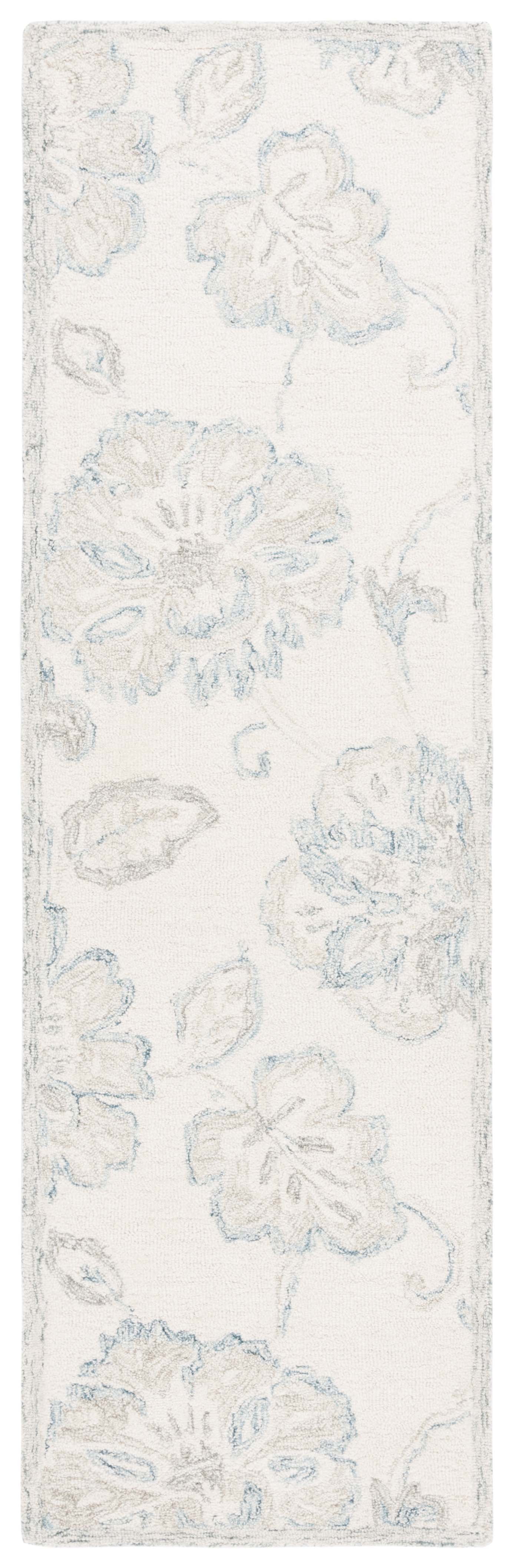 SAFAVIEH Micro-Loop Arda Floral Runner Rug, Ivory/Blue, 2'3" x 8 ...