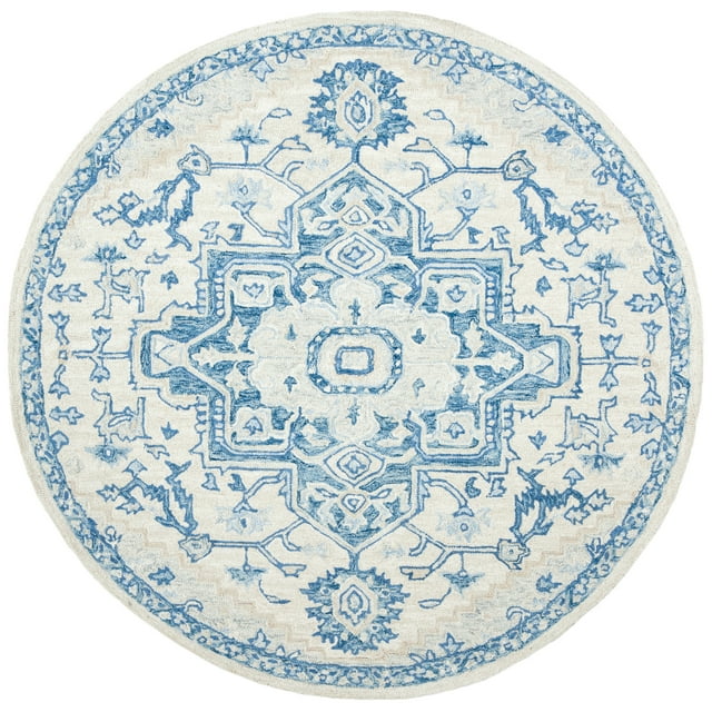 SAFAVIEH Micro-Loop Braylon Floral Area Rug, Ivory/Blue, 9' x 9' Round ...