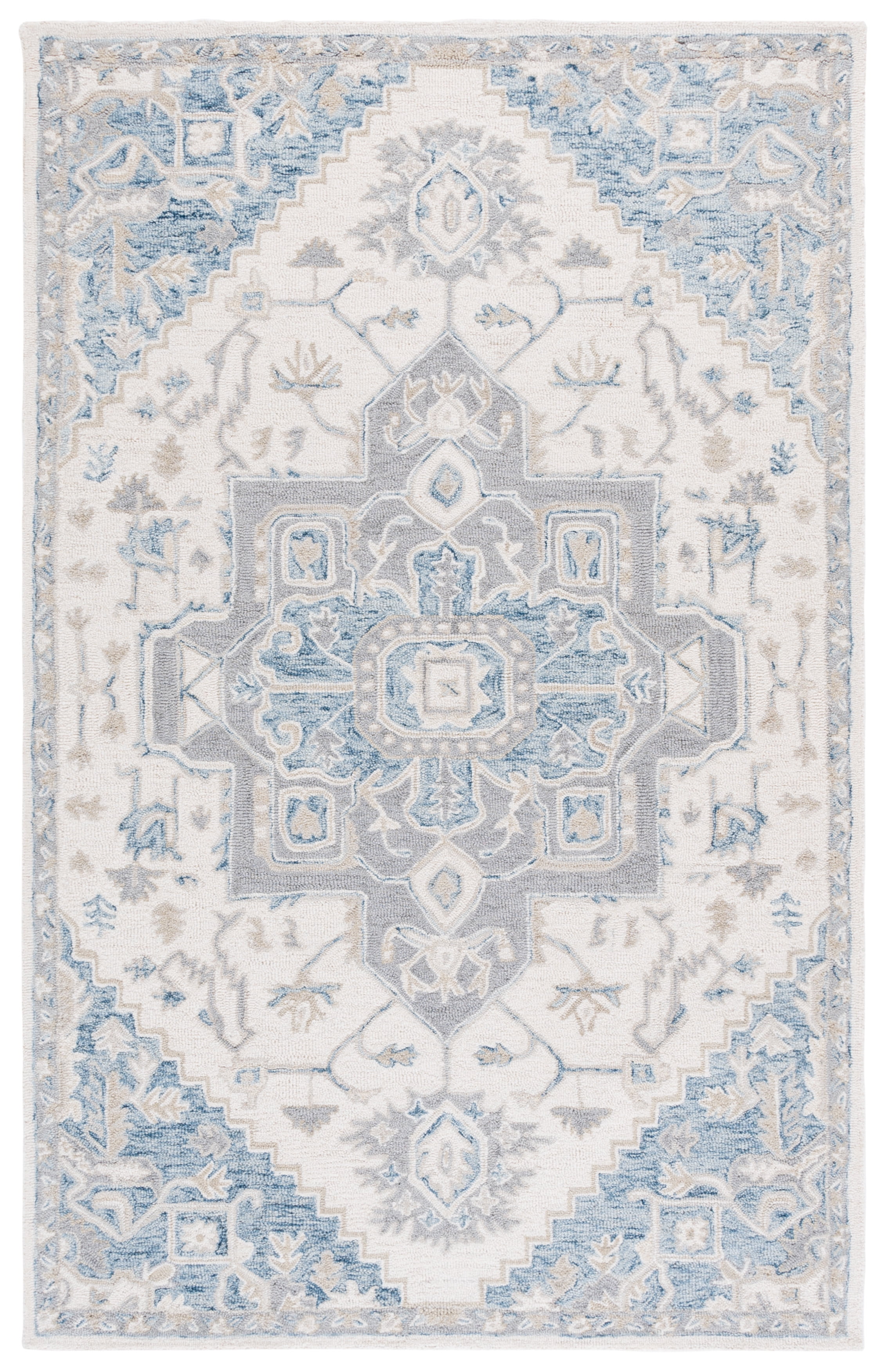 SAFAVIEH Micro-Loop Braylon Floral Area Rug, Ivory/Navy, 2' x 3 ...
