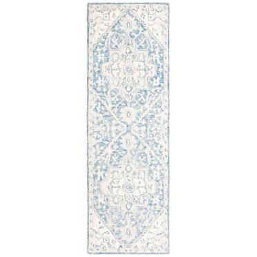 SAFAVIEH Dip Dye Beranadette Floral Wool Area Rug, Blue/Ivory, 5' x 5 ...