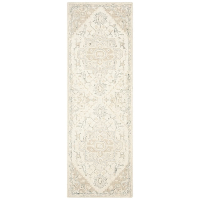 SAFAVIEH Micro-Loop Braylon Floral Runner Rug, Ivory/Beige, 2'3" x 17 ...