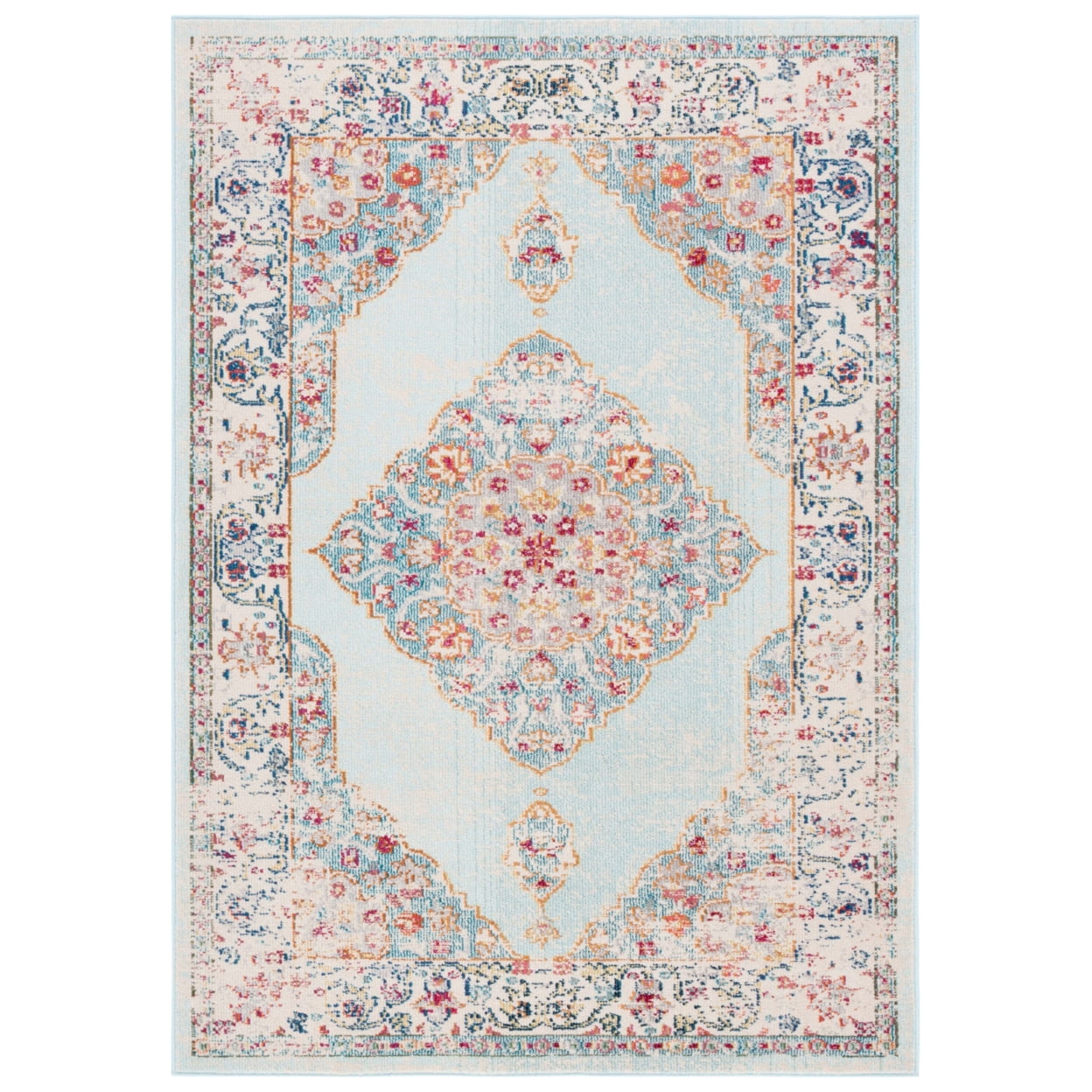 SAFAVIEH Micro-Loop Braylon Floral Runner Rug, Ivory/Blue, 2'3" x 17 ...