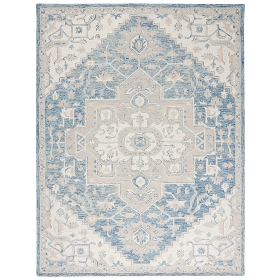 SAFAVIEH Micro-Loop Braylon Traditional Floral Wool Area Rug, Blue ...