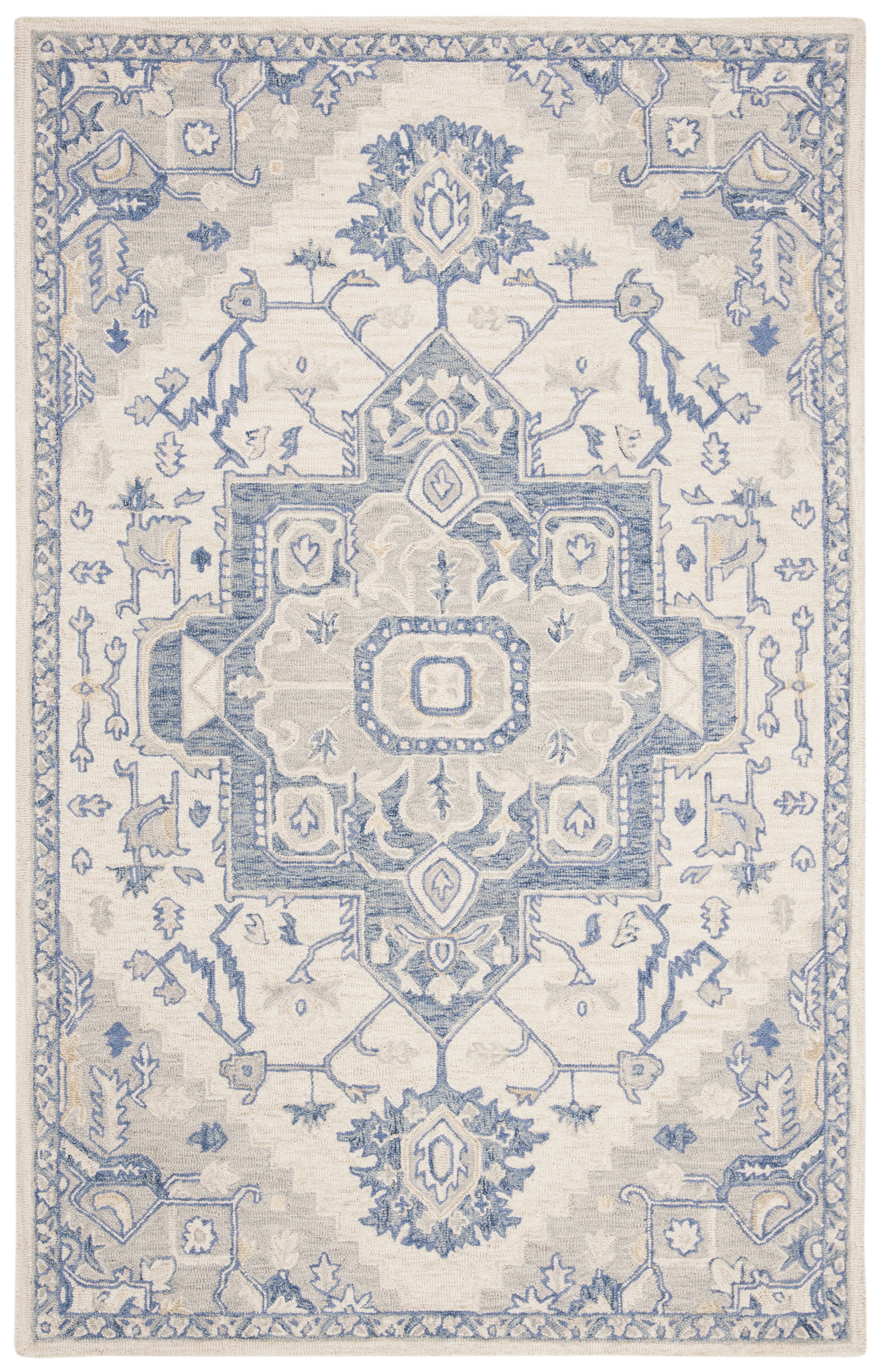 SAFAVIEH Micro-Loop Braylon Floral Area Rug, Ivory/Blue, 4' x 6 ...