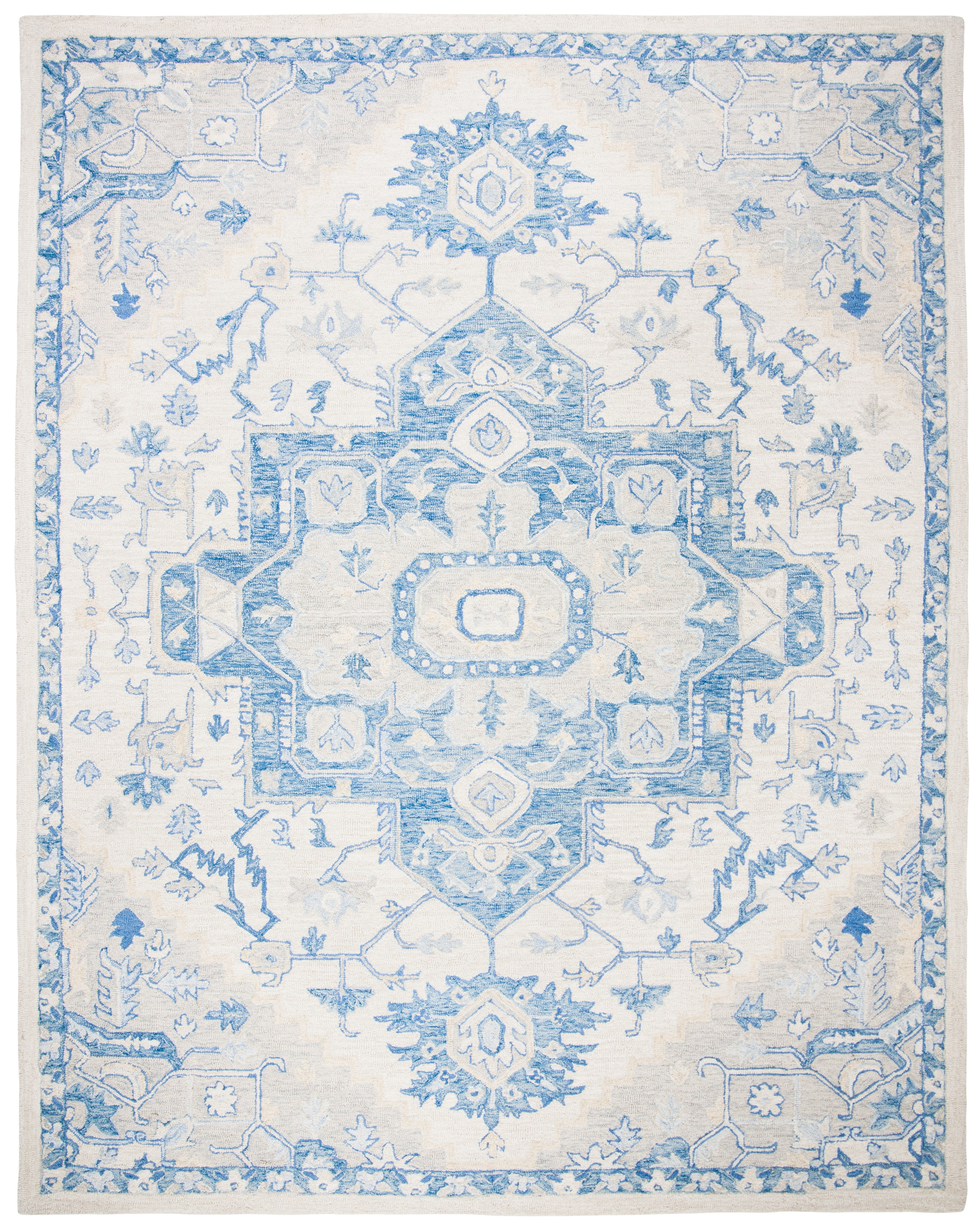 SAFAVIEH Micro-Loop Braylon Floral Area Rug, Ivory/Blue, 9' x 12 ...