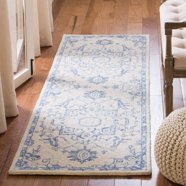 SAFAVIEH Micro-Loop Carl Floral Overdyed Wool Area Rug, Light Blue ...