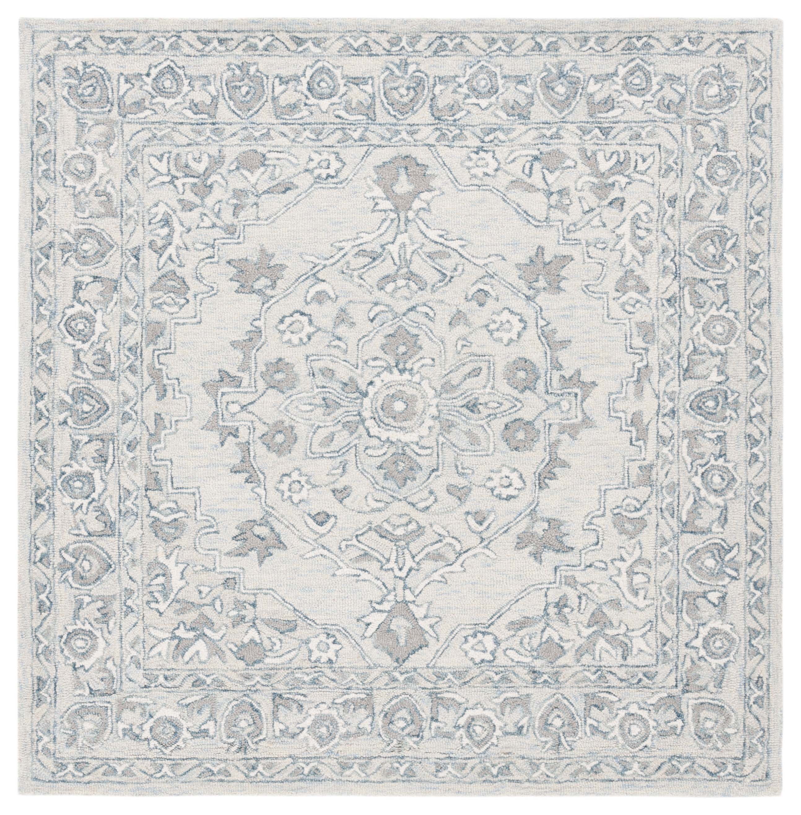 SAFAVIEH Micro-Loop Britton Oriental Area Rug, Light Blue/Ivory, 7' x 7 ...