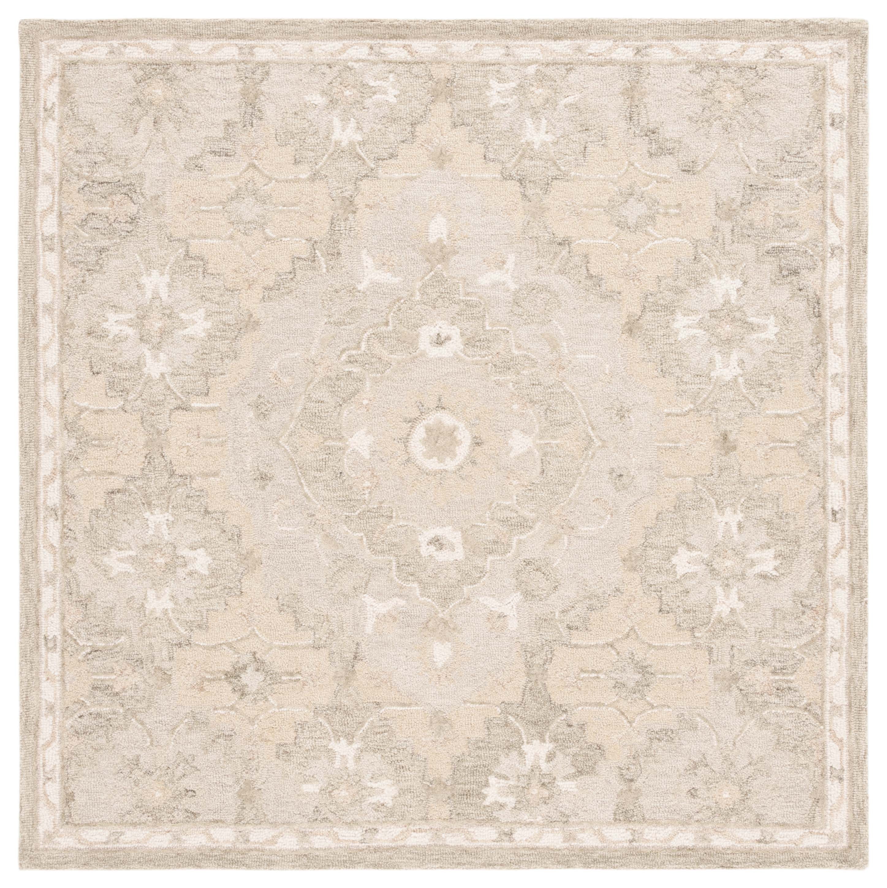 SAFAVIEH Micro-Loop Candis Floral Area Rug, Beige/Grey, 5' x 5' Square ...