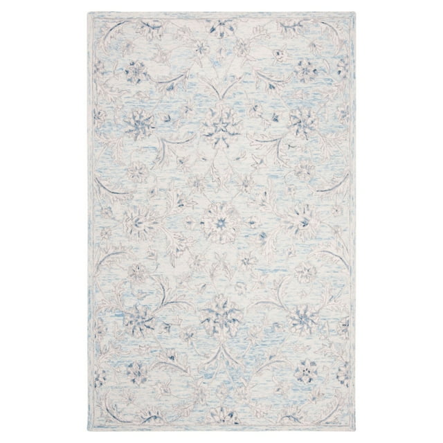 SAFAVIEH Micro-Loop Carl Floral Overdyed Wool Area Rug, Light Blue ...