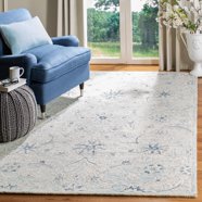 SAFAVIEH Micro-Loop Britton Floral Bordered Wool Area Rug, Light Blue ...