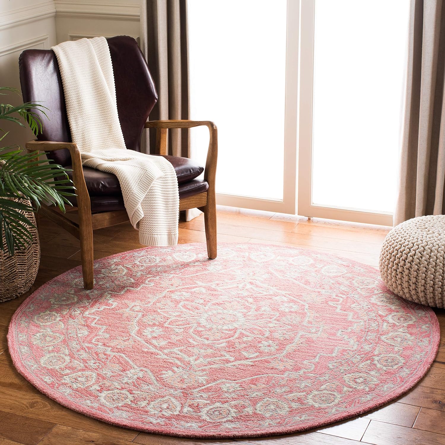 SAFAVIEH Micro-Loop Collection Area Rug - 3' Round, Pink & Ivory ...
