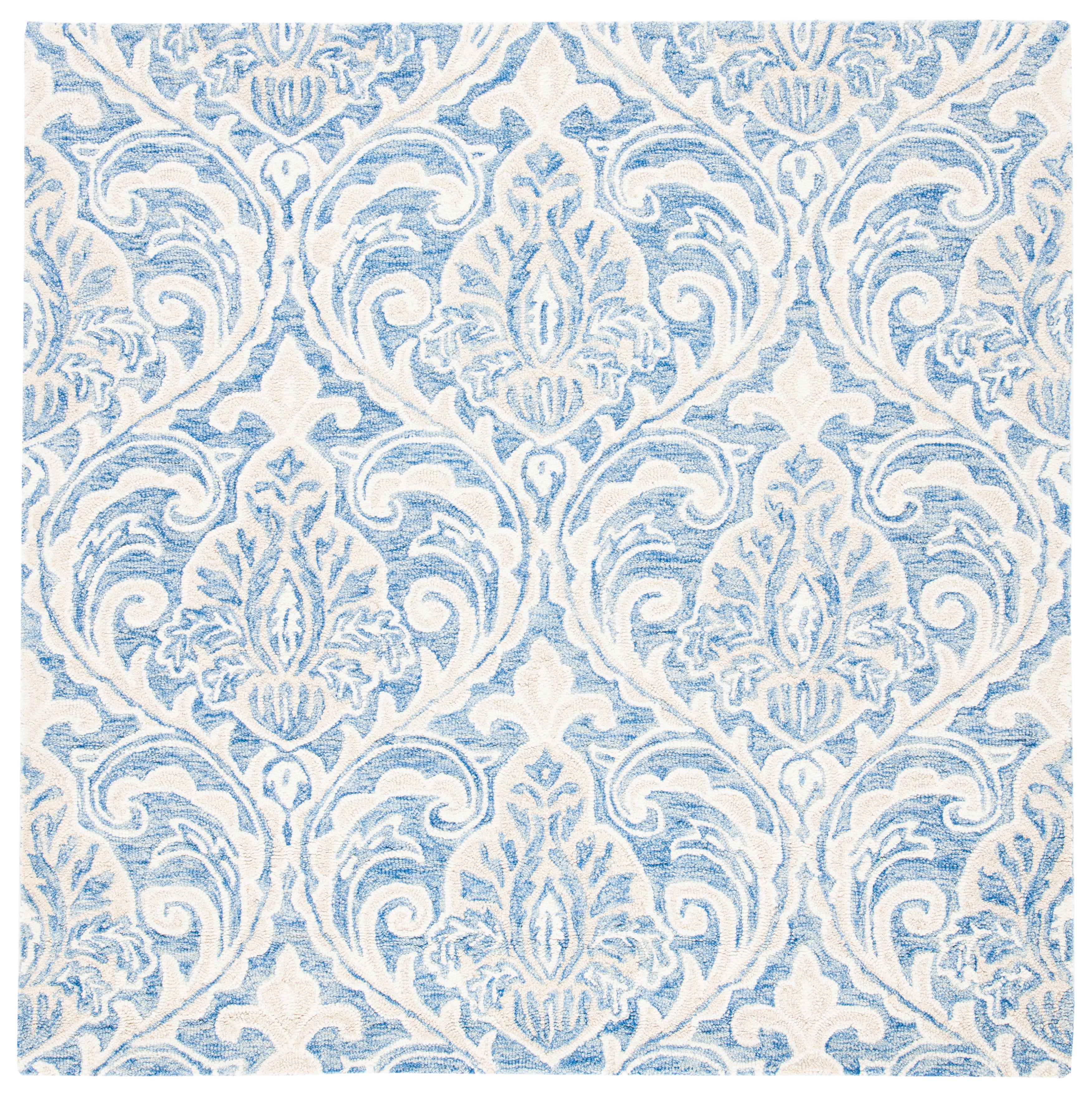 SAFAVIEH Micro-Loop Cornelius Floral Area Rug, Blue/Ivory, 5' x 5 ...