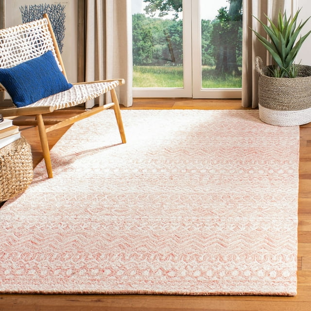 SAFAVIEH Micro-Loop Daithi Geometric Aztec Wool Area Rug, Pink/Ivory, 5 ...
