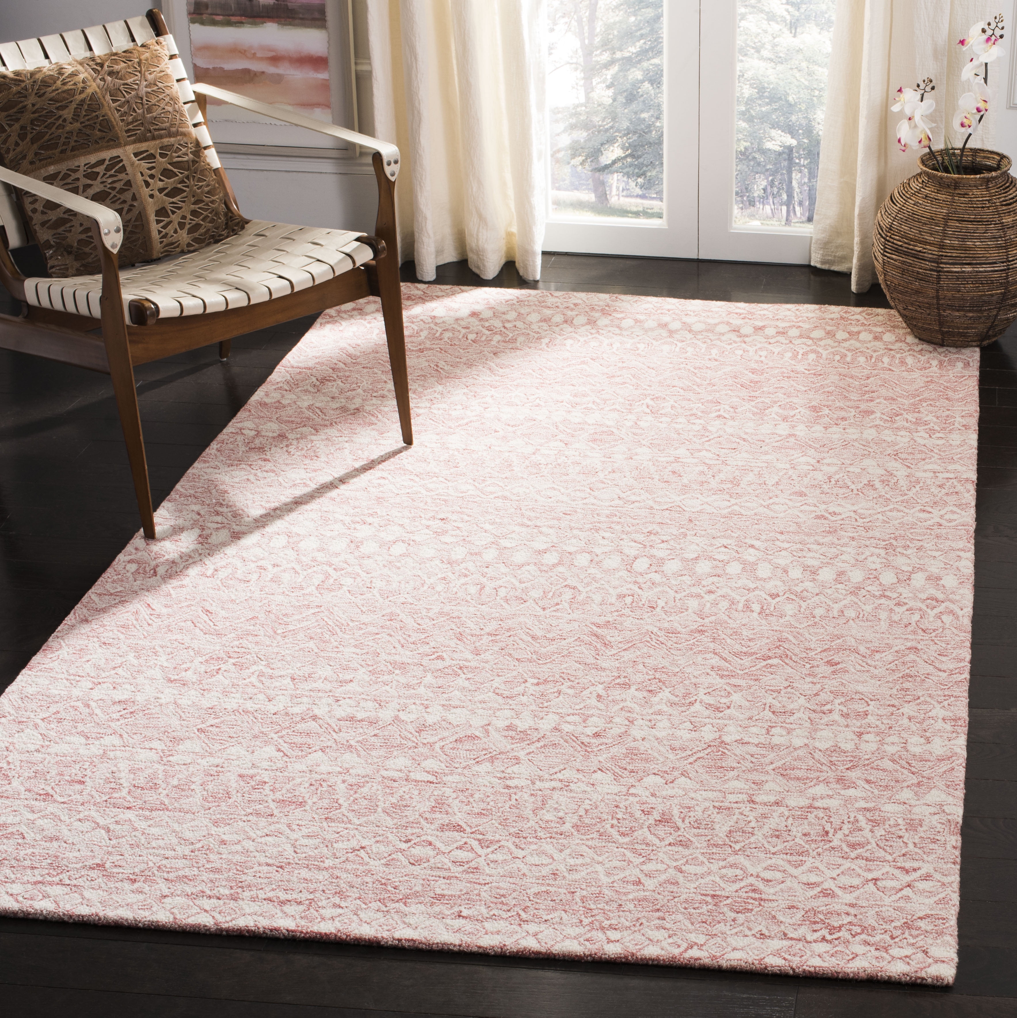 SAFAVIEH Micro-Loop Daithi Geometric Aztec Wool Area Rug, Pink/Ivory, 5 ...