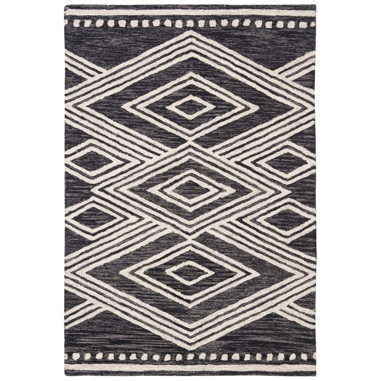 SAFAVIEH Micro-Loop Glenda Geometric Aztec Wool Area Rug, Charcoal ...