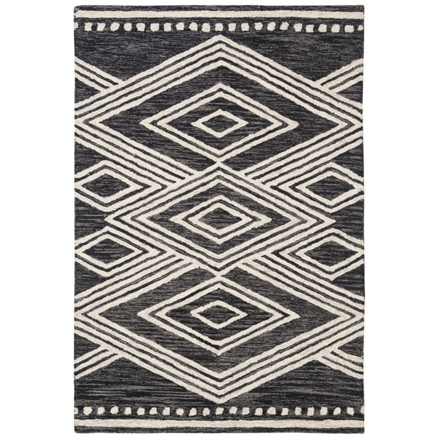 SAFAVIEH Micro-Loop Glenda Geometric Aztec Wool Area Rug, Charcoal ...