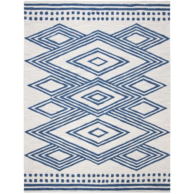 SAFAVIEH Micro-Loop Glenda Geometric Aztec Wool Area Rug, Ivory/Navy, 8 ...