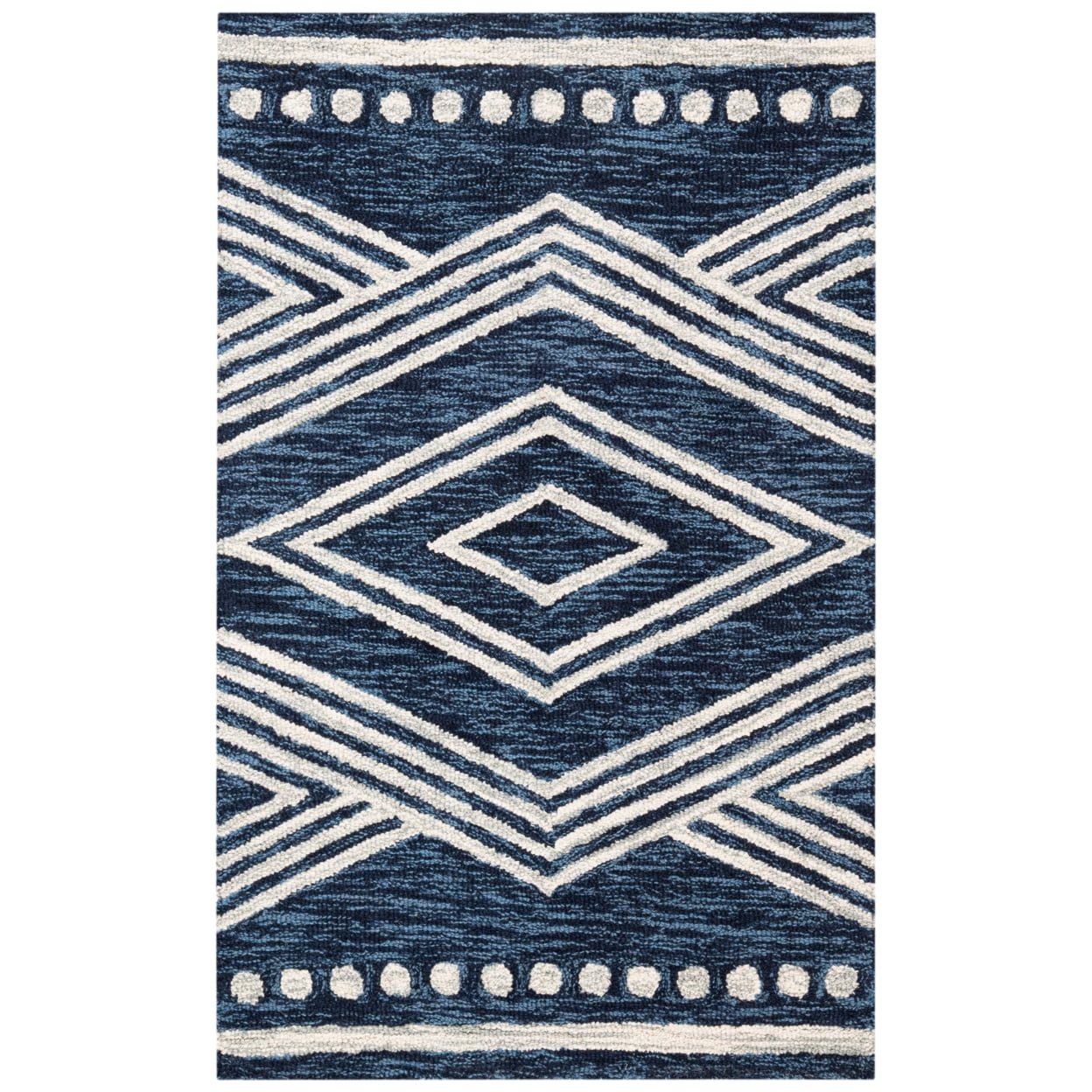 SAFAVIEH Micro-Loop Glenda Geometric Aztec Wool Area Rug, Navy/Ivory, 2 ...