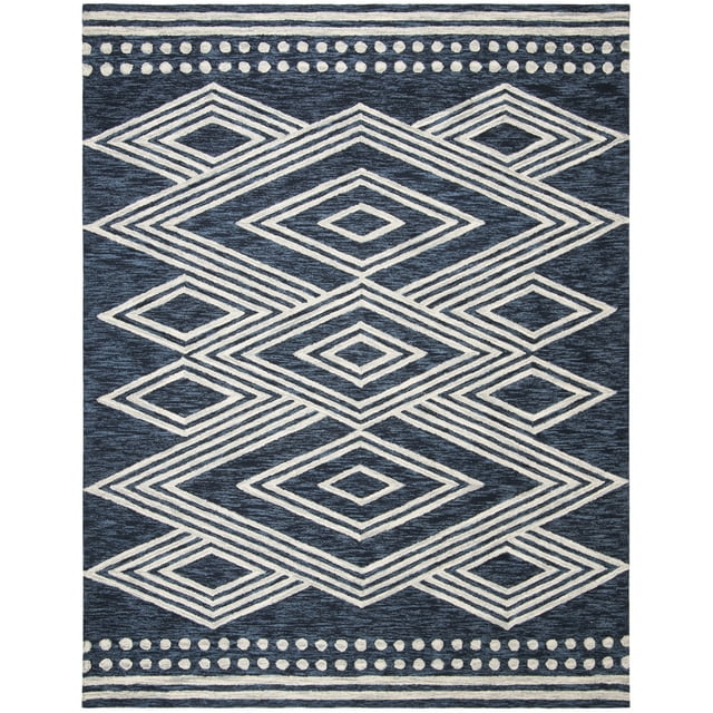 SAFAVIEH Micro-Loop Glenda Geometric Aztec Wool Area Rug, Navy/Ivory, 9 ...