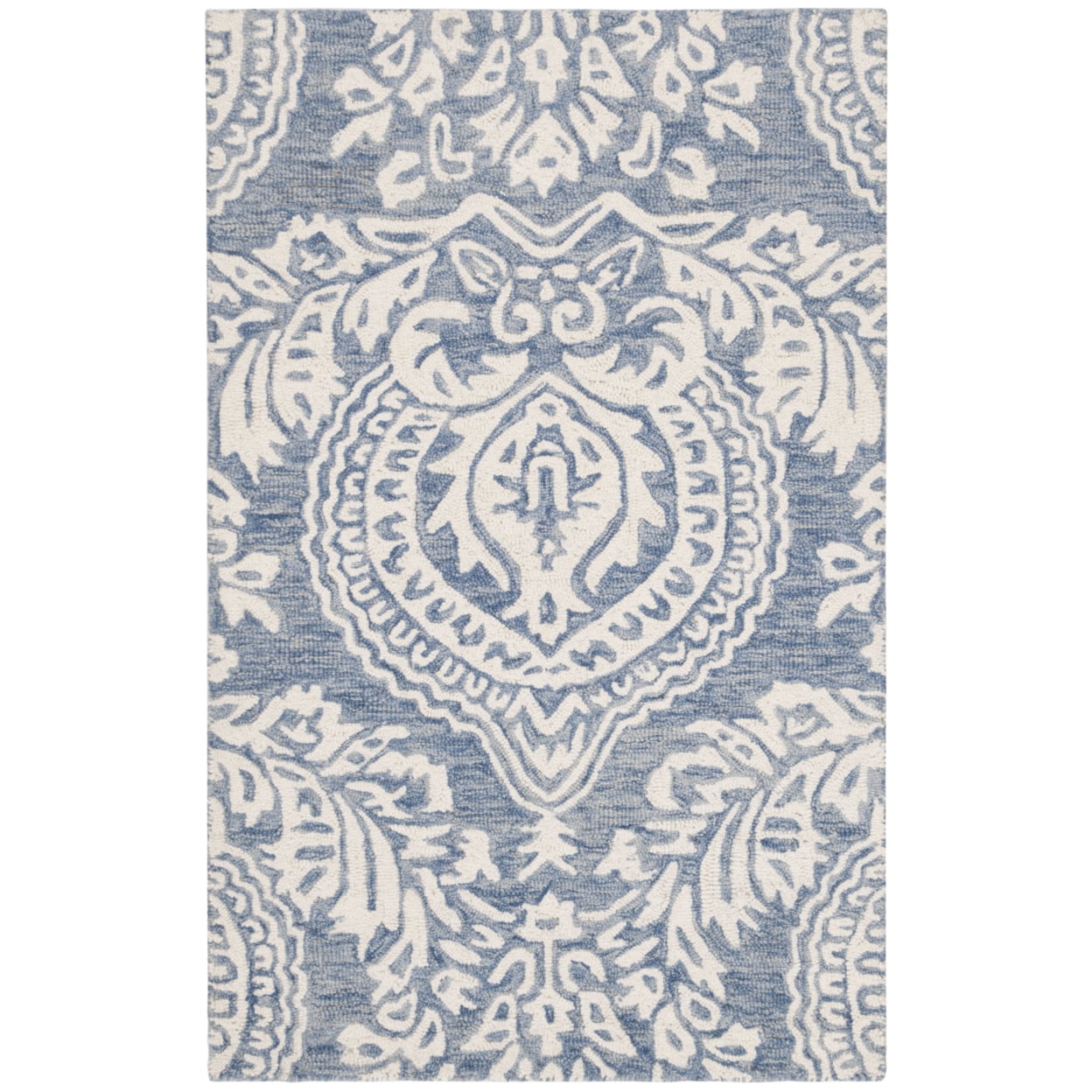 SAFAVIEH Micro-Loop Jaydon Damask Floral Wool Area Rug, Blue/Ivory, 2'6 ...
