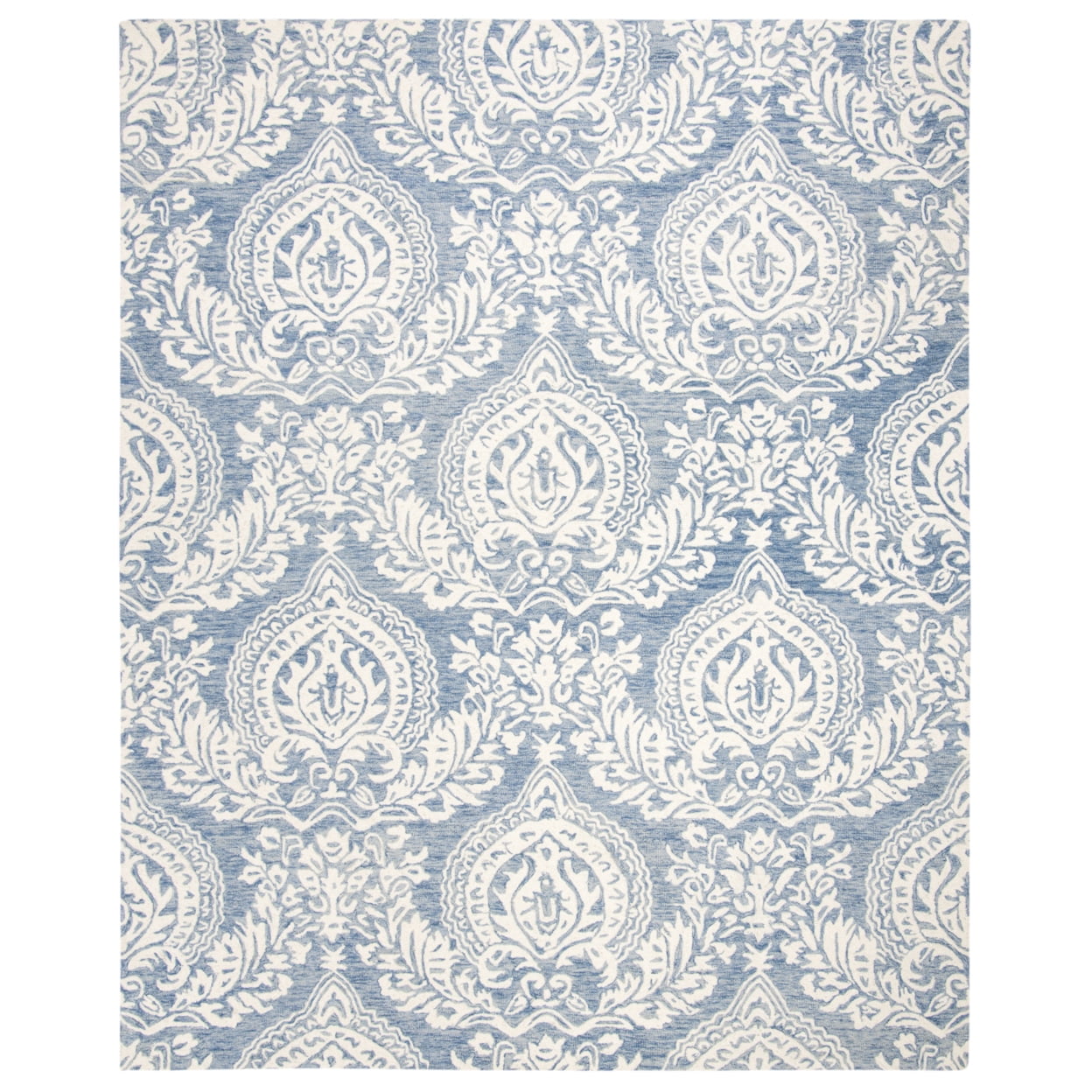 SAFAVIEH Micro-Loop Jaydon Damask Floral Wool Area Rug, Blue/Ivory, 8 ...