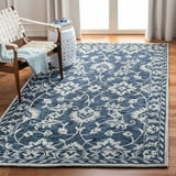 SAFAVIEH Micro-Loop Kevin Floral Bordered Area Rug, Navy/Taupe, 5' x 5 ...
