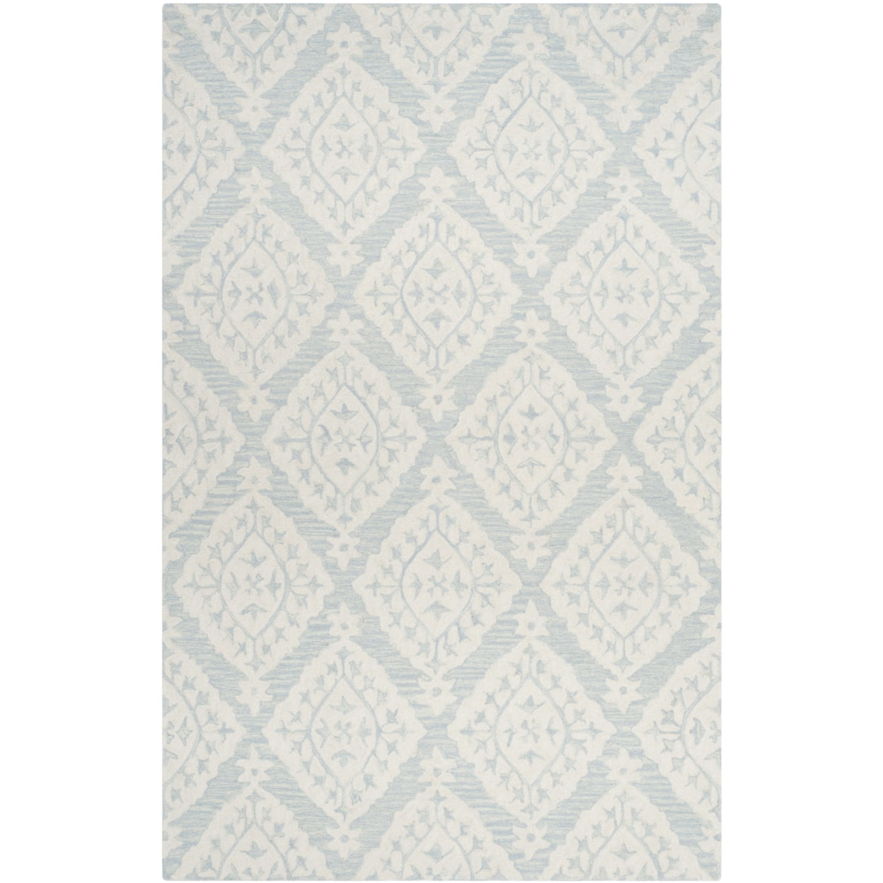 SAFAVIEH Micro-Loop Linton Damask Trellis Wool Area Rug, Light Blue, 9 ...