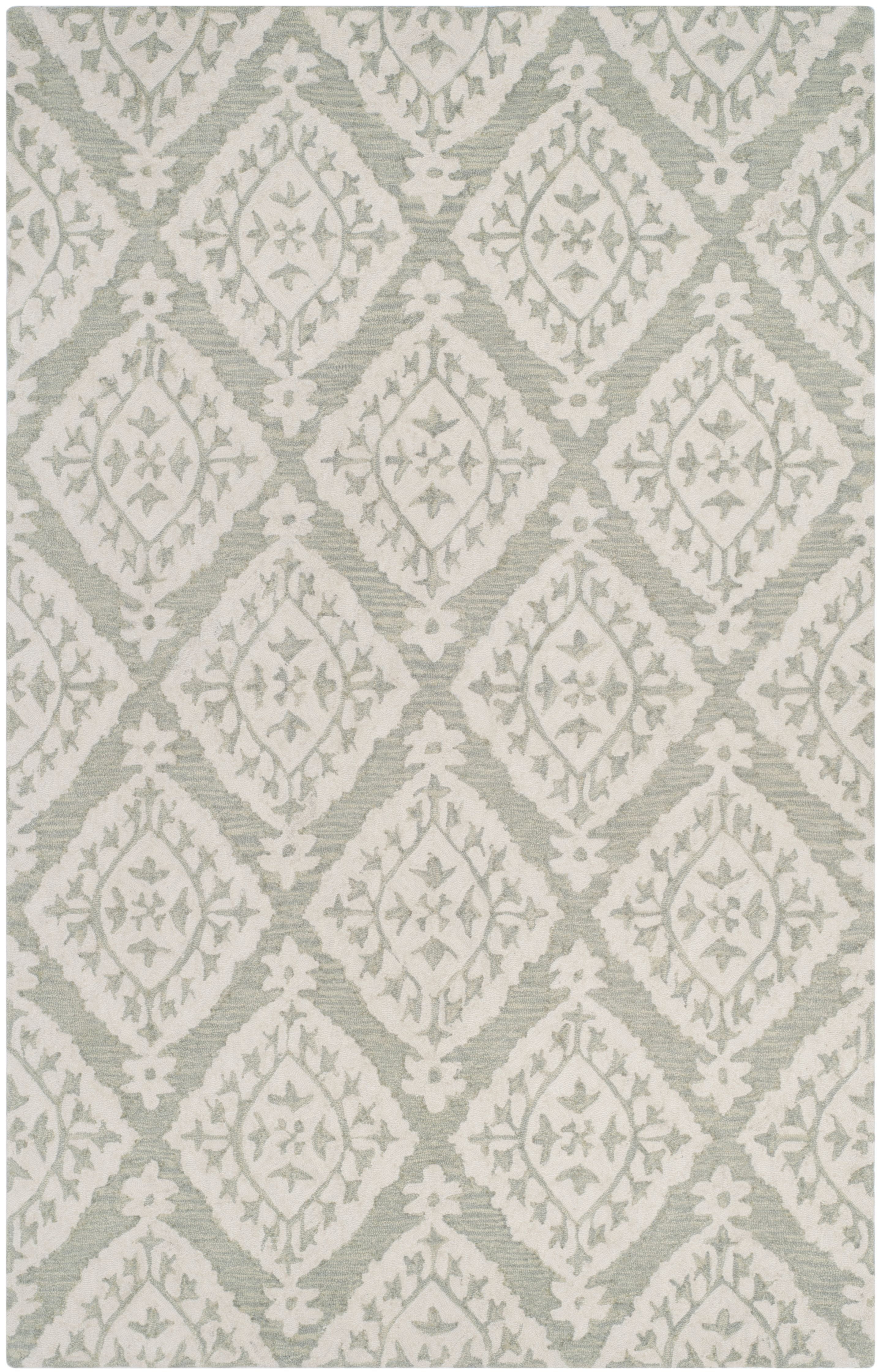 SAFAVIEH Micro-Loop Linton Damask Trellis Wool Area Rug, Sage, 5' x 8 ...
