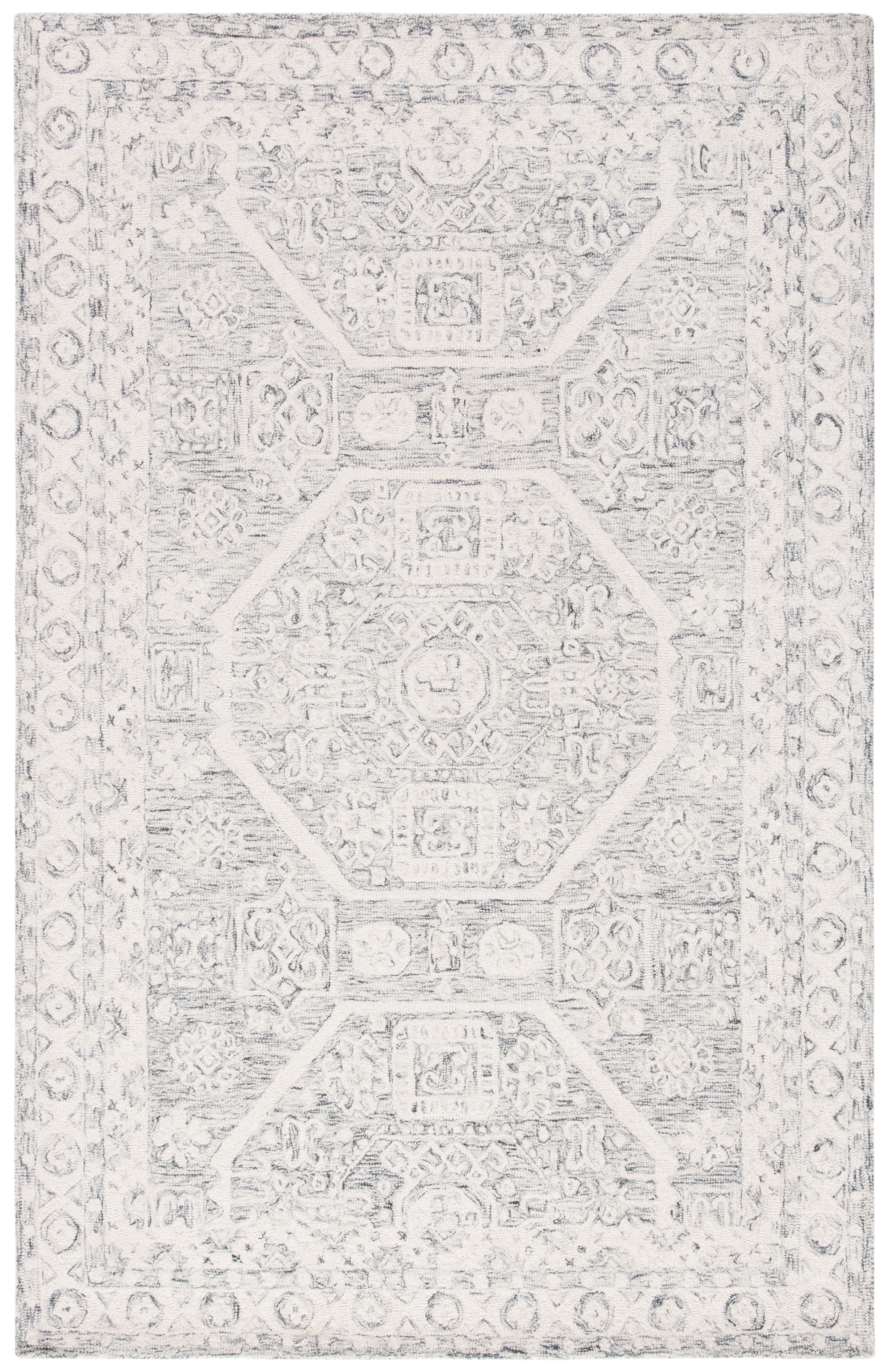 SAFAVIEH Micro-Loop Robina Floral Area Rug, Charcoal/Ivory, 6' x 9 ...