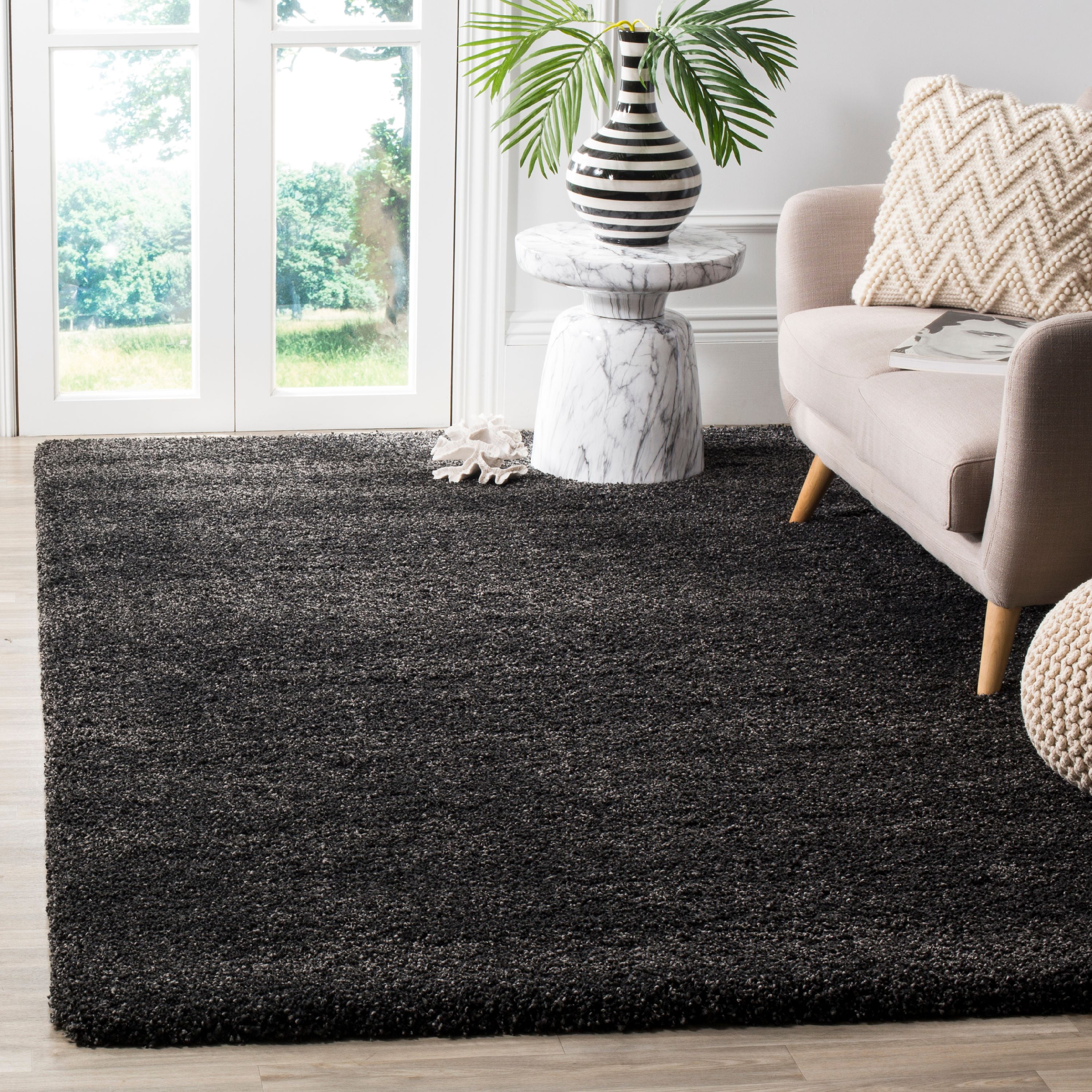 SAFAVIEH Milan Harlow Solid Plush Shag Area Rug, Dark Grey, 4' x 6 ...