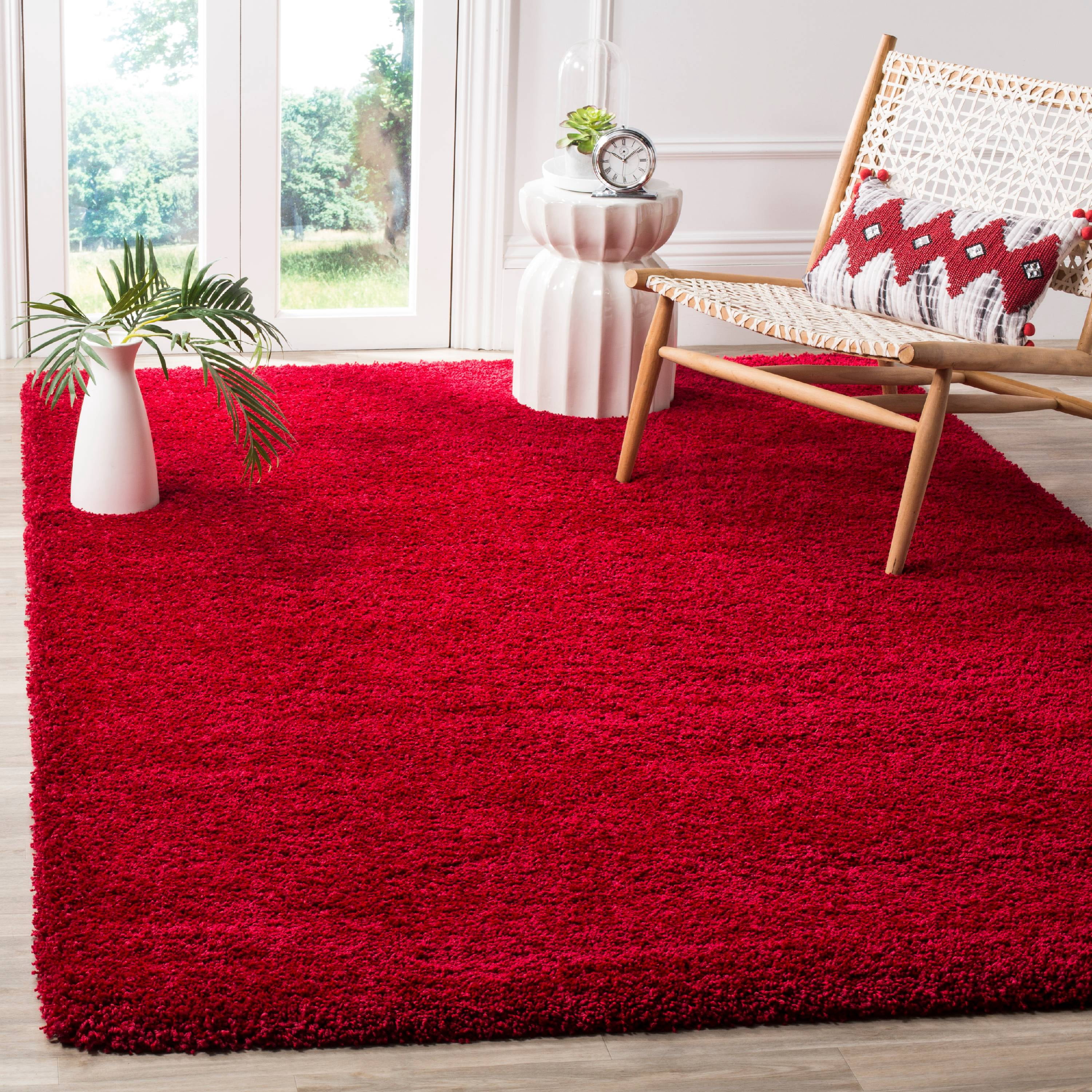 SAFAVIEH Milan Harlow Solid Plush Shag Area Rug, Red, 5'1" x 5'1 ...