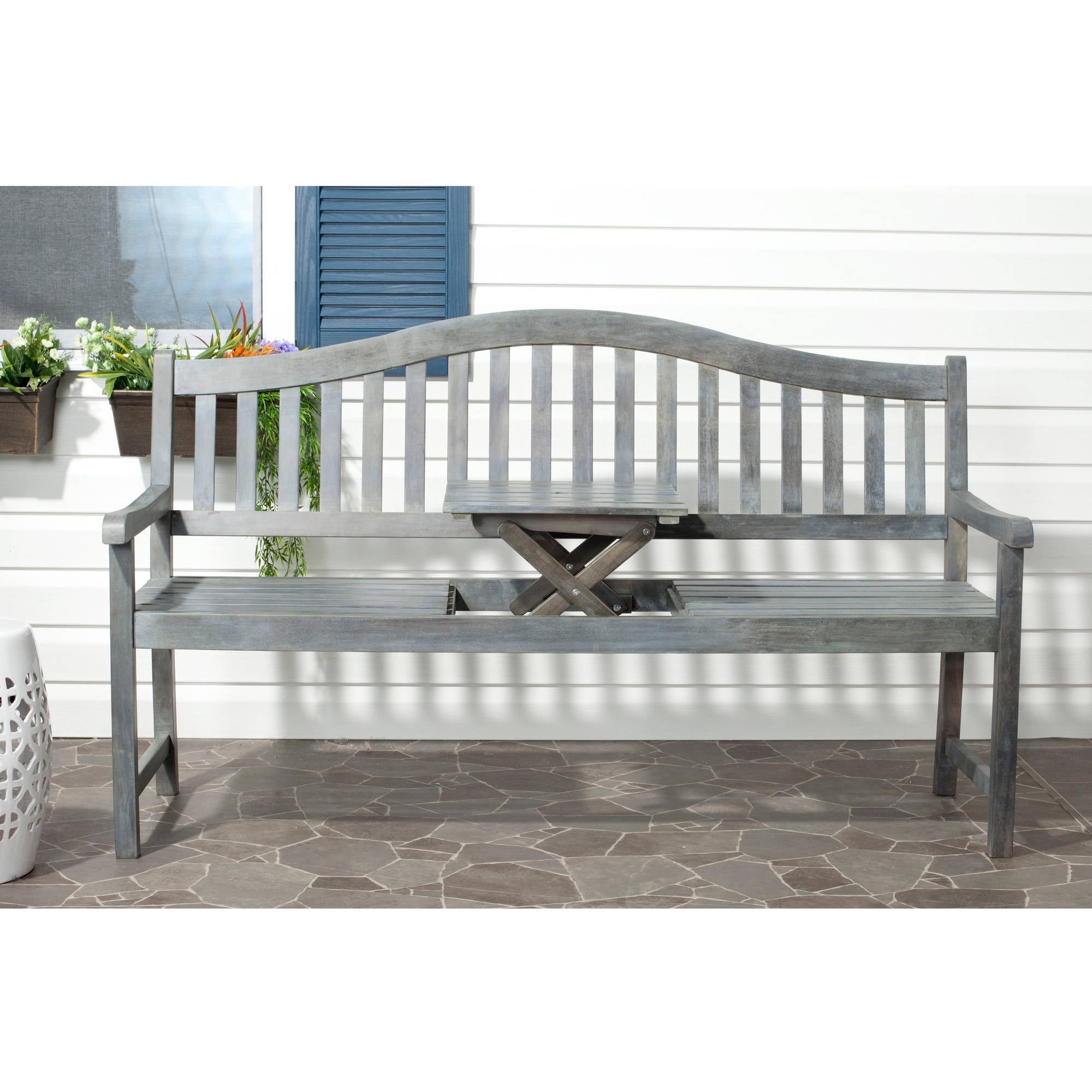 SAFAVIEH Mischa Outdoor Patio Bench with Center Lift, Ash Grey - Walmart.com