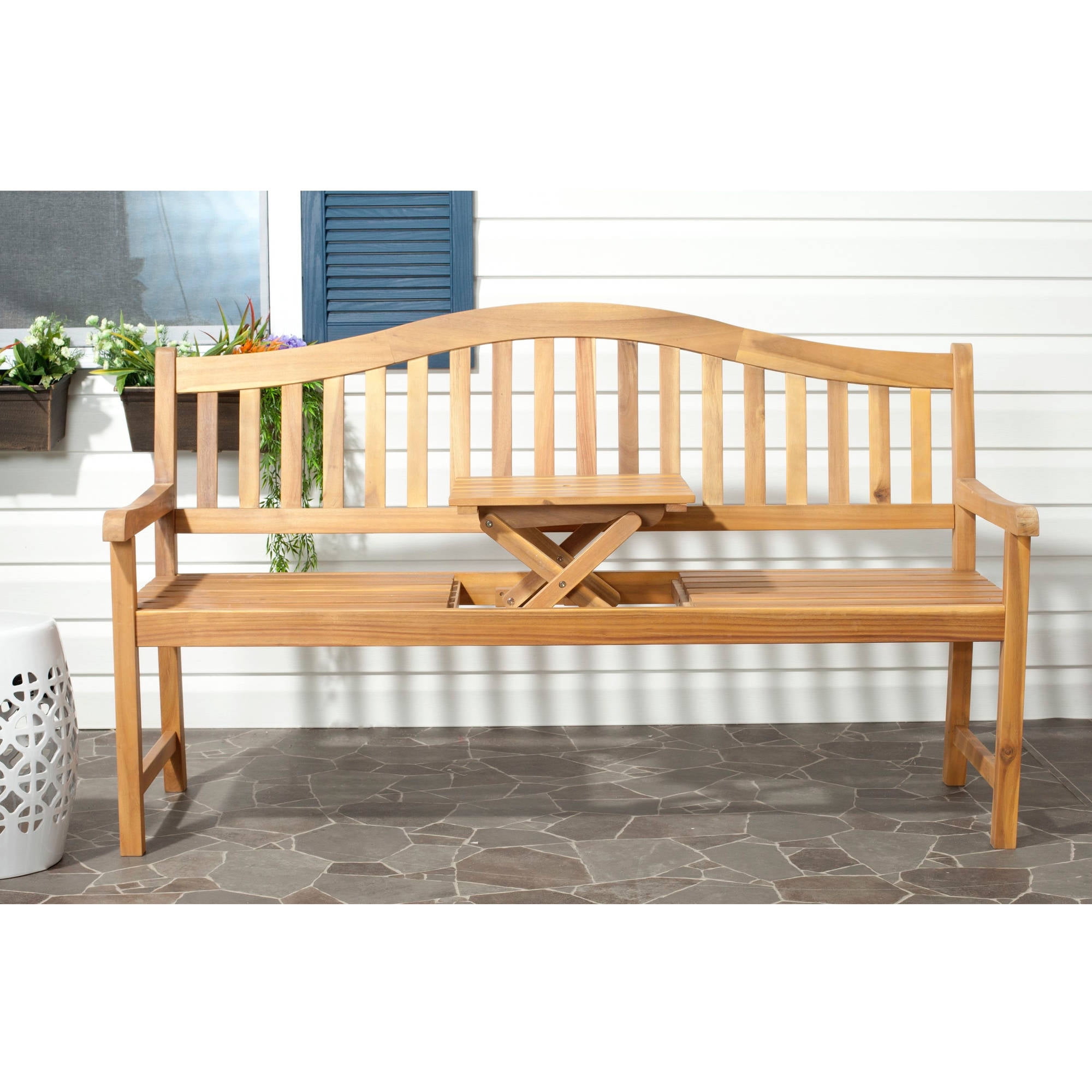 SAFAVIEH Mischa Outdoor Patio Bench with Center Lift, Natural Brown - Walmart.com