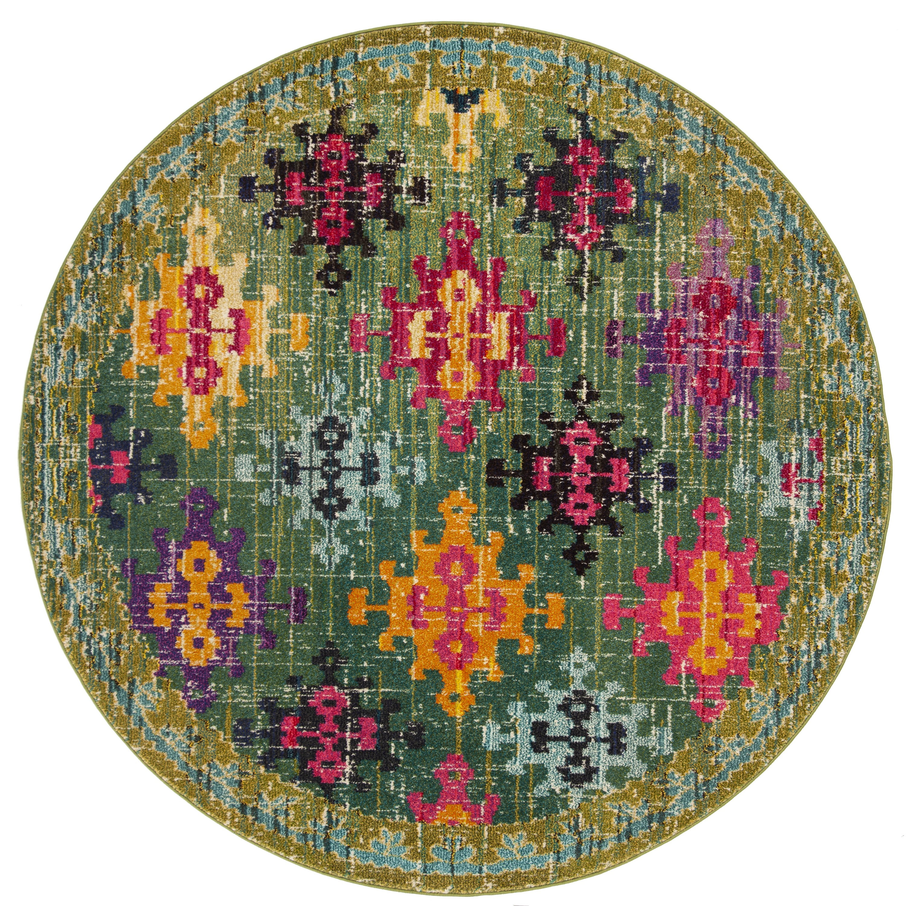 SAFAVIEH Monaco Sally Geometric Area Rug, Green/Multi, 6'7" x 6'7 ...