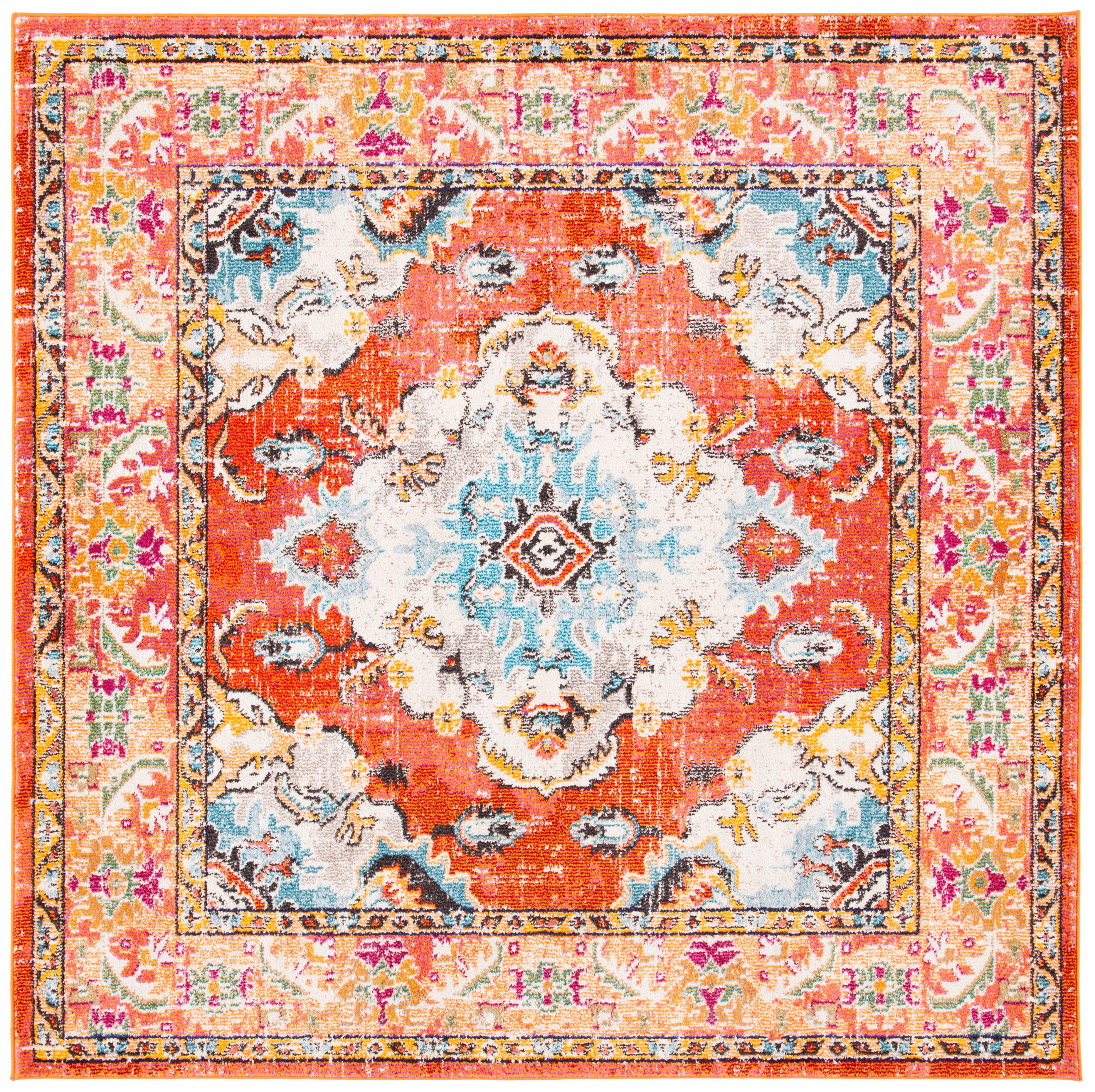 SAFAVIEH Monaco Toria Oriental Area Rug, Orange/Light Blue, 8' x 8 ...