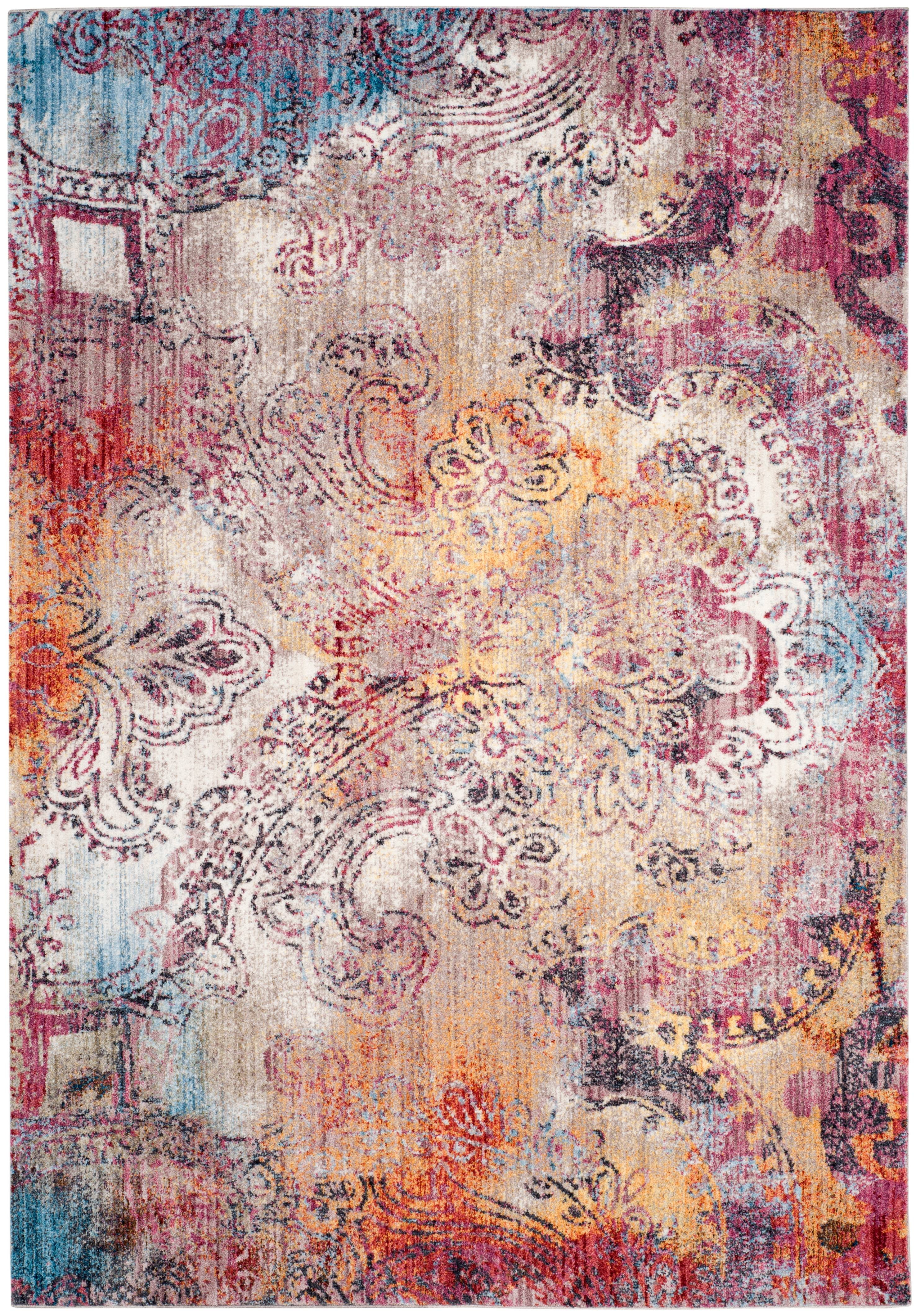 SAFAVIEH Monray Blair Floral Geometric Polyester Area Rug, Red/Multi, 7 ...