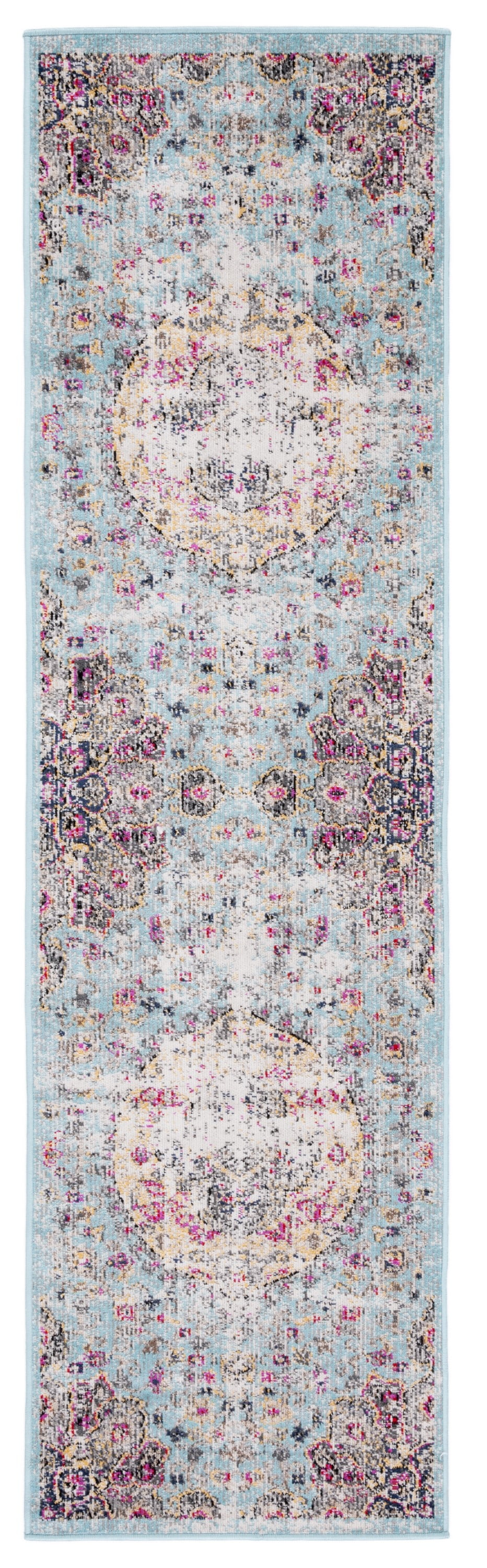 SAFAVIEH Montage Fisher Medallion Indoor/Outdoor Runner Rug, Blue/Multi ...