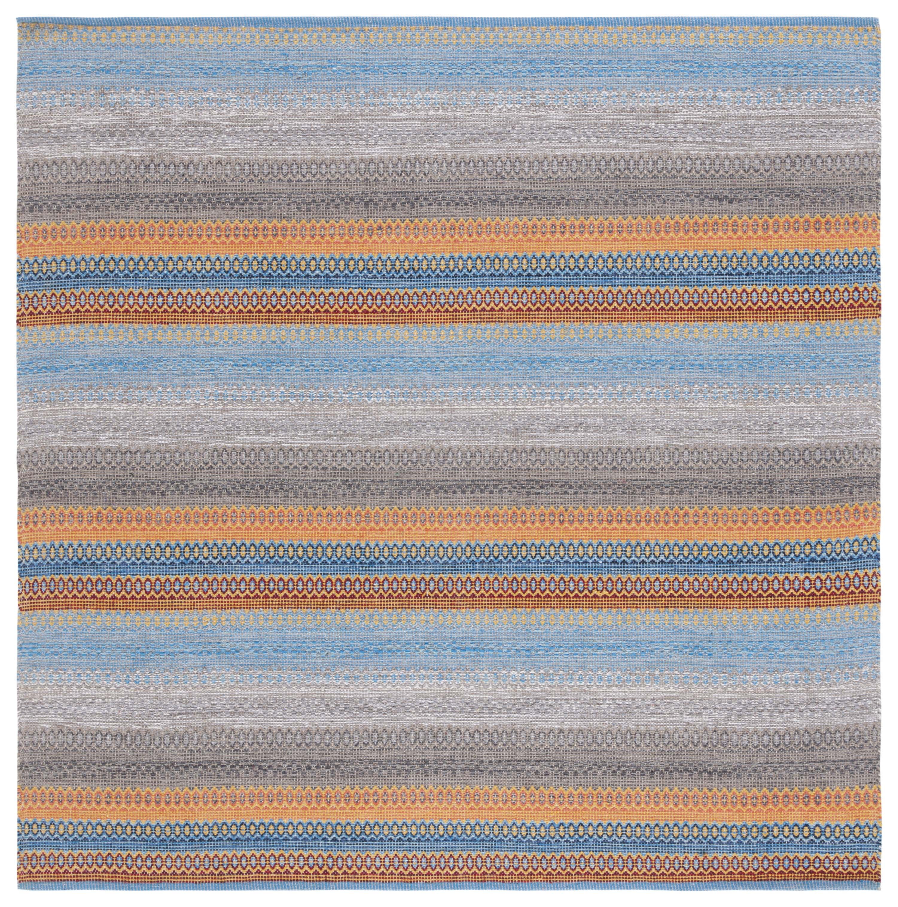 SAFAVIEH Montauk Albine Striped Cotton Area Rug, Grey/Orange, 6' x 6 ...