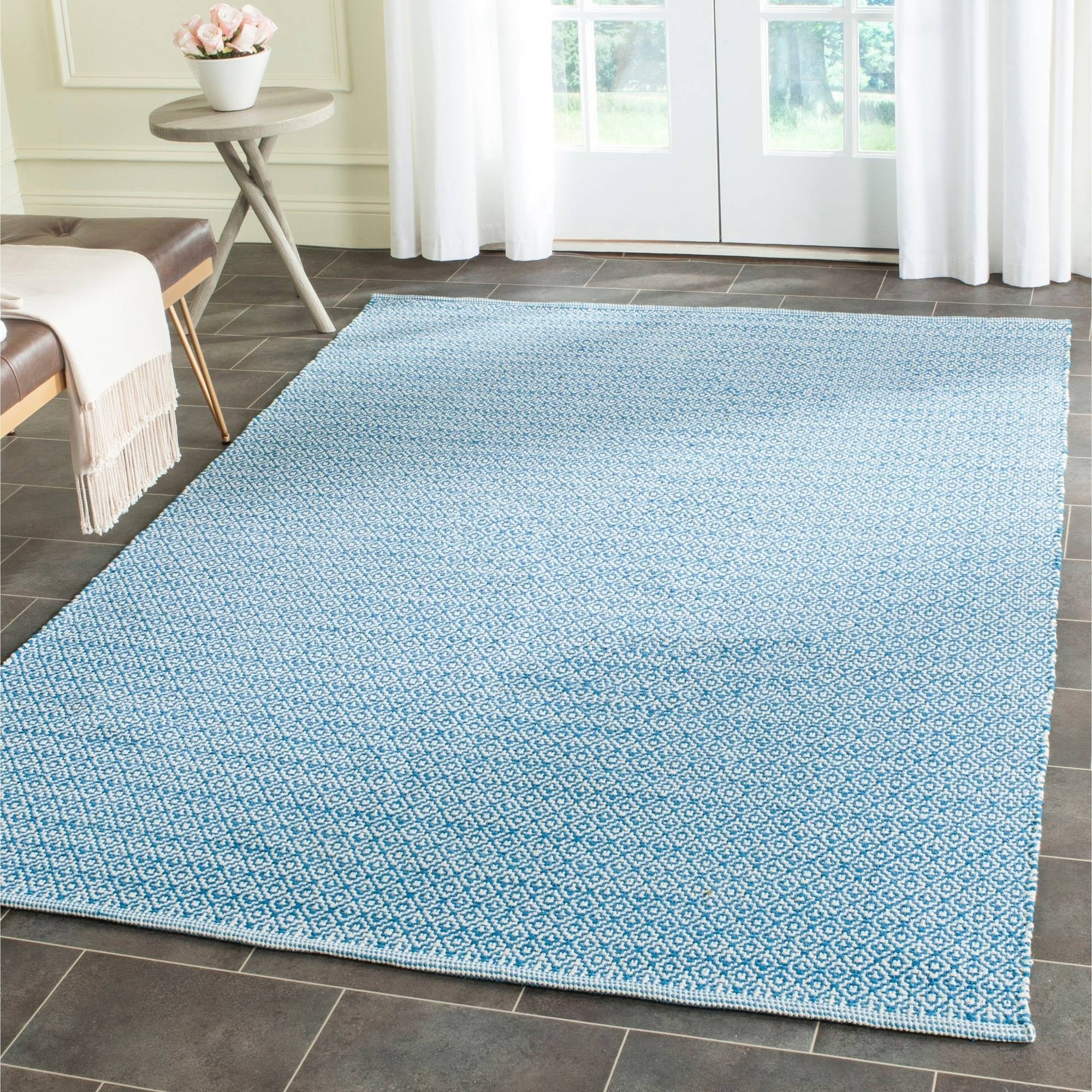 SAFAVIEH Montauk Audra Geometric Cotton Area Rug, Ivory/Blue, 2'3" x 3 ...