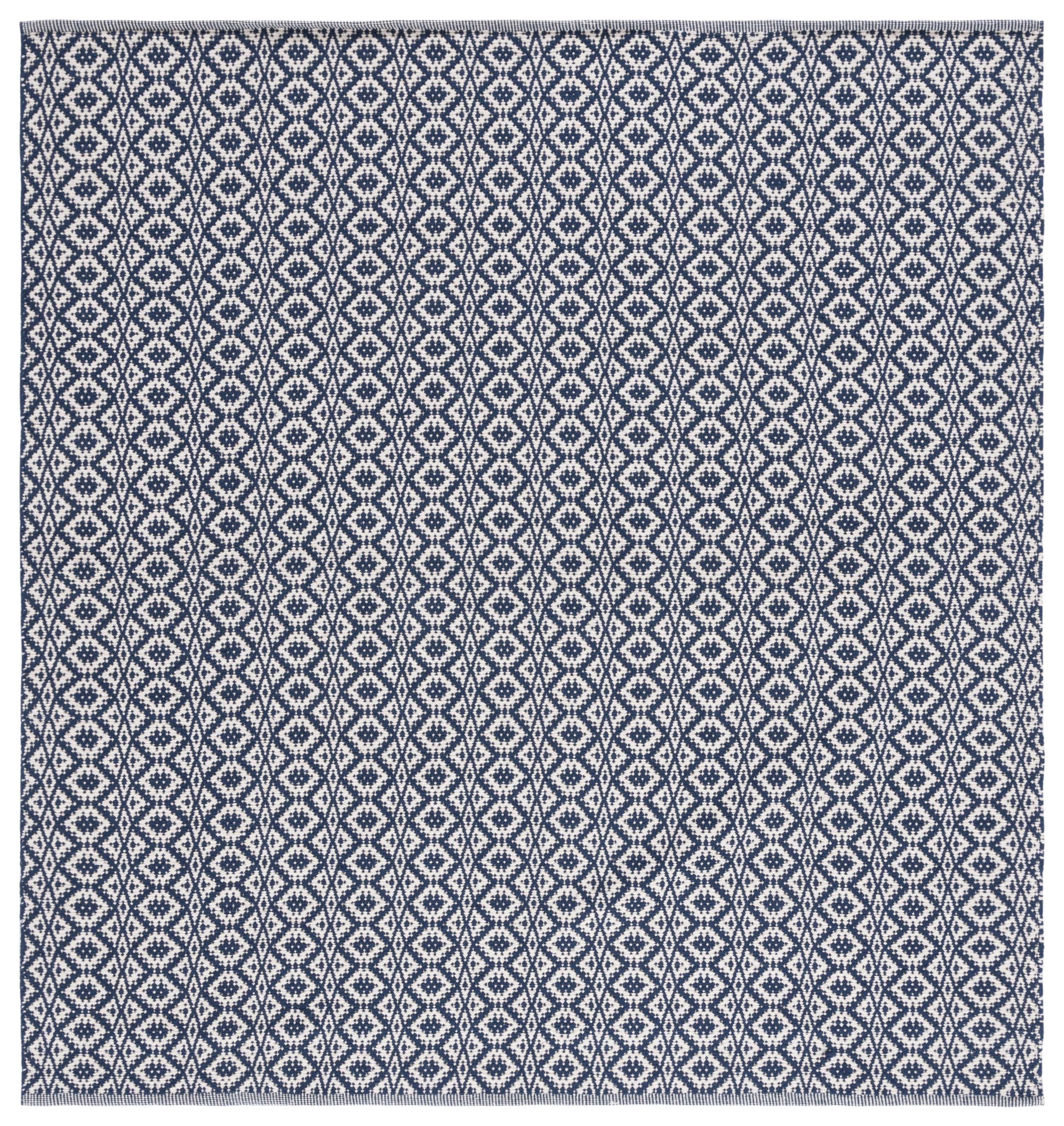 SAFAVIEH Montauk Corrine Geometric Cotton Area Rug, Ivory/Navy, 6' x 6 ...