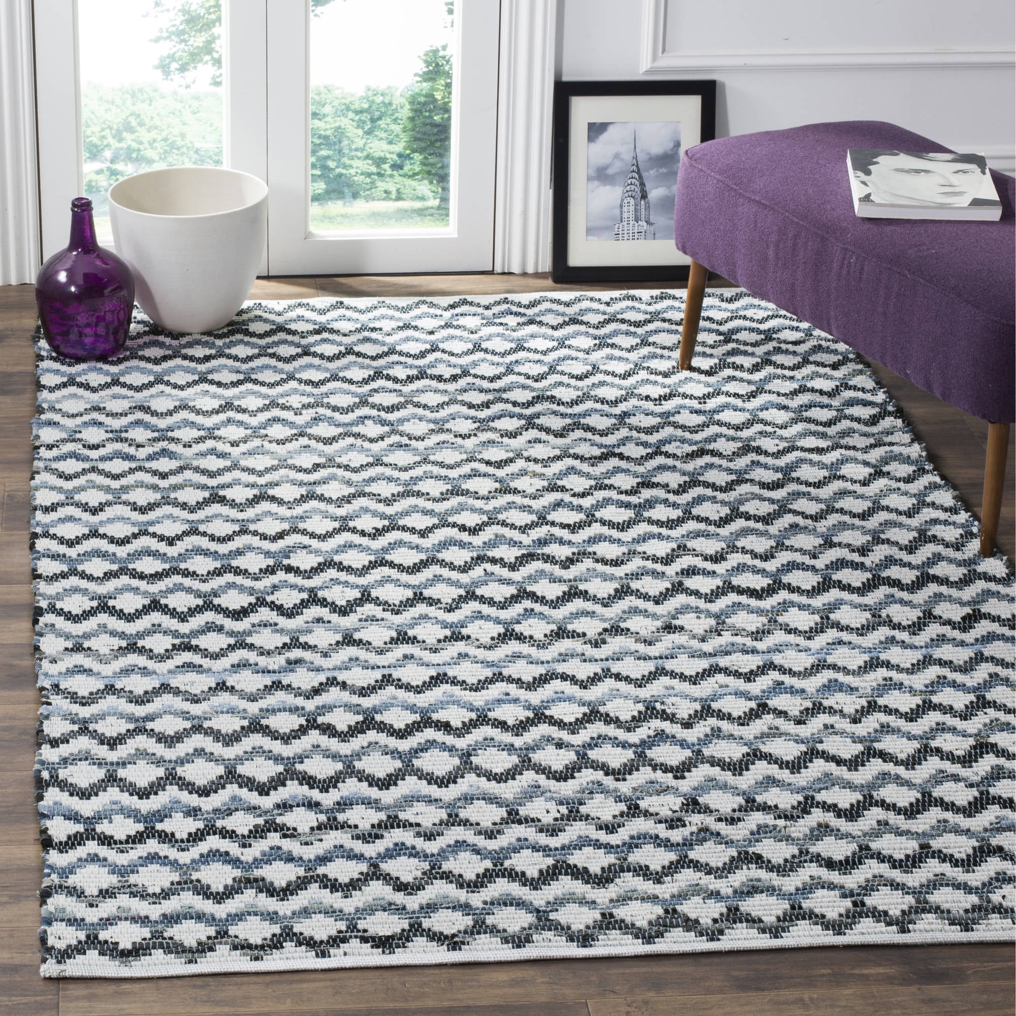 SAFAVIEH Montauk Harding Geometric Striped Cotton Area Rug, Ivory Blue ...