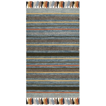 SAFAVIEH Rag Elena Striped Cotton Area Rug, Black/Multi, 2' x 3 ...