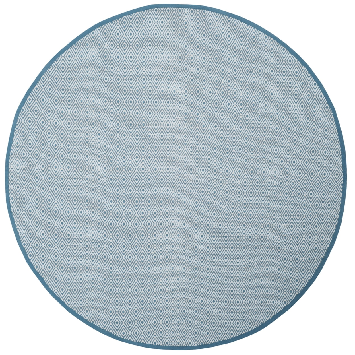SAFAVIEH Montauk Terrence Geometric Diamond Cotton Area Rug, Ivory/Light Blue, 4' x 4' Round ...
