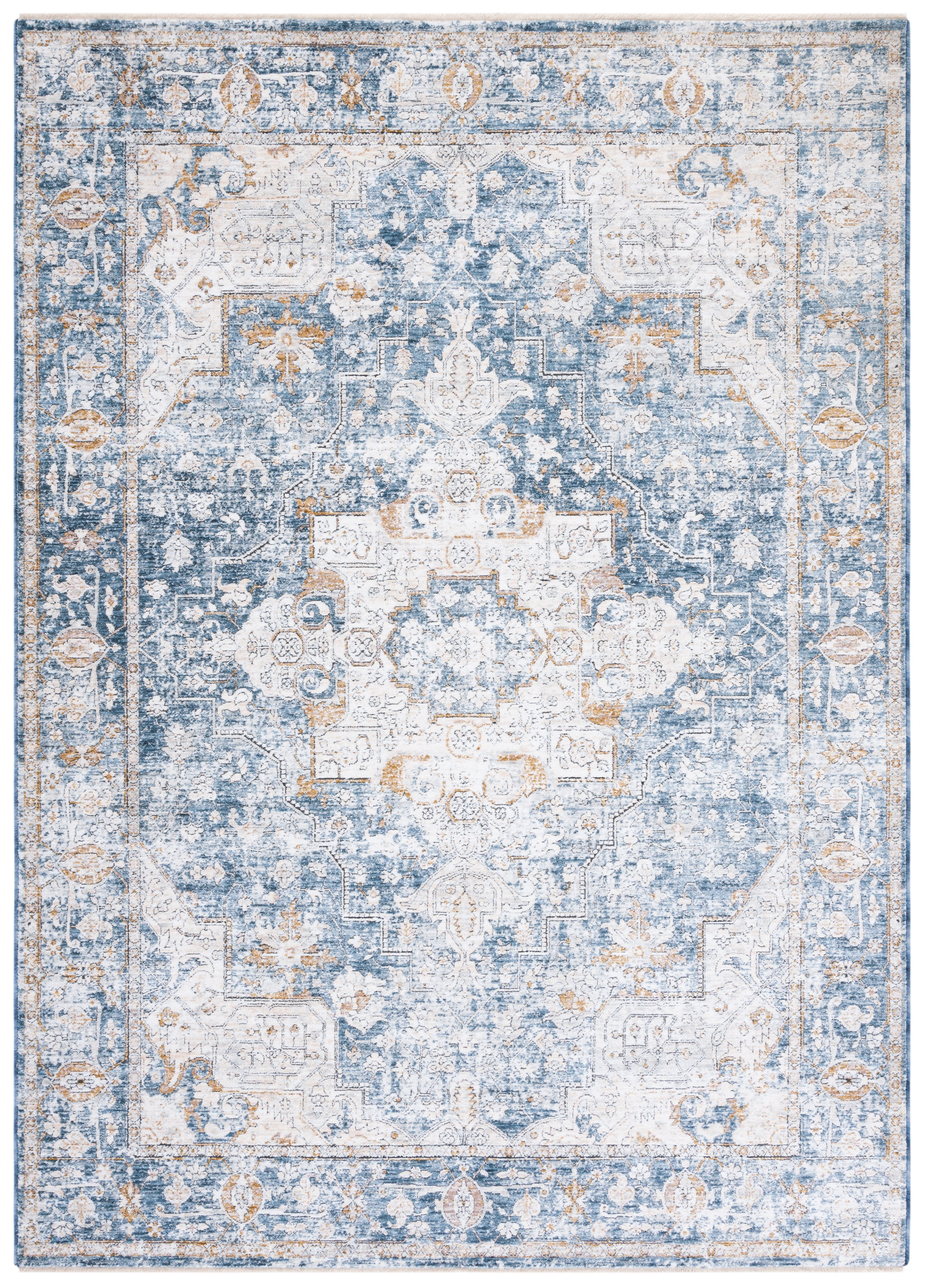 SAFAVIEH Moondust Dani Oriental Polyester Area Rug, Ivory/Blue, 8' x 10 ...
