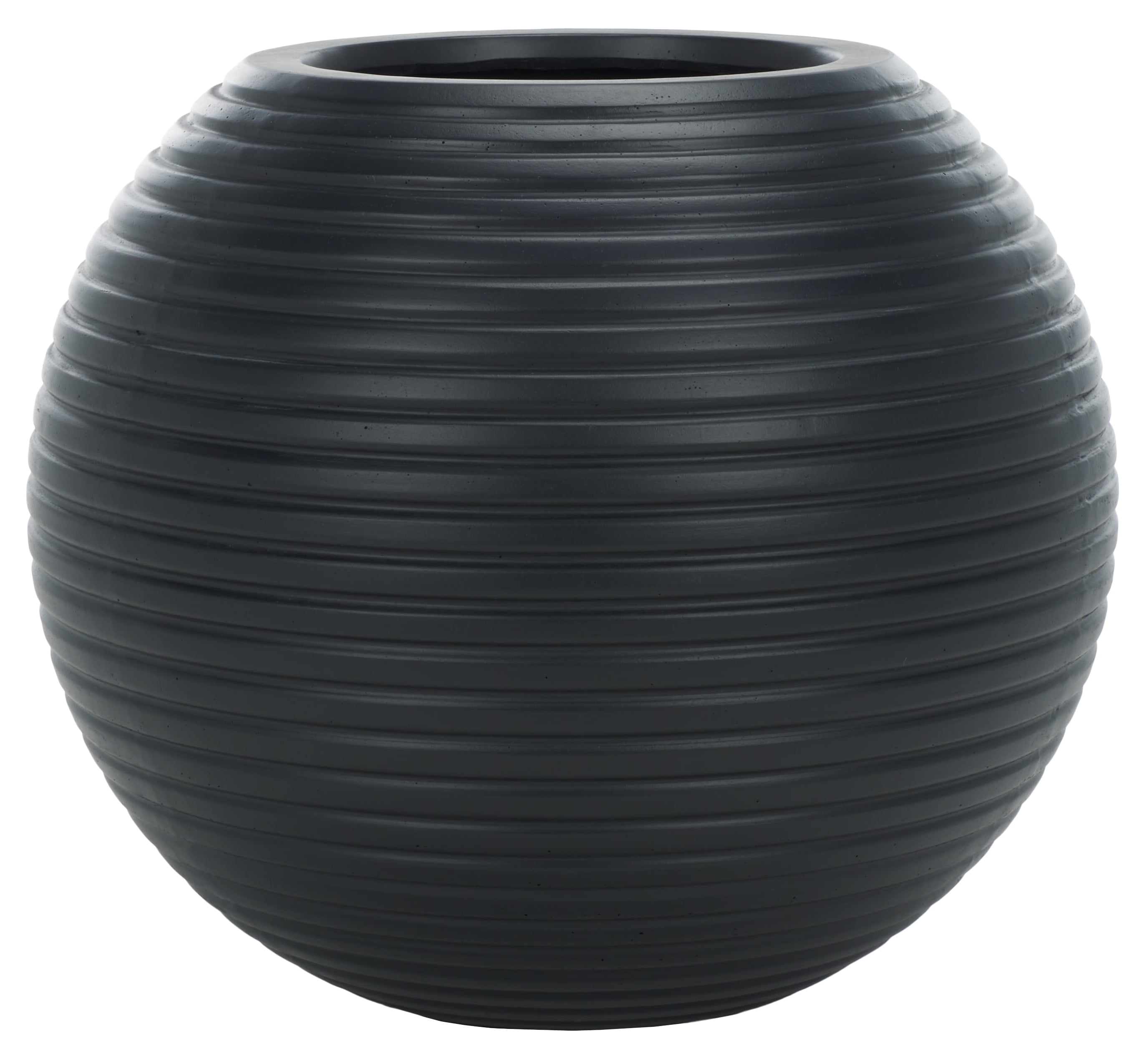 SAFAVIEH Mora 20" x 20" x 18" Round Black Ficonstone Solid Plant Pot ...